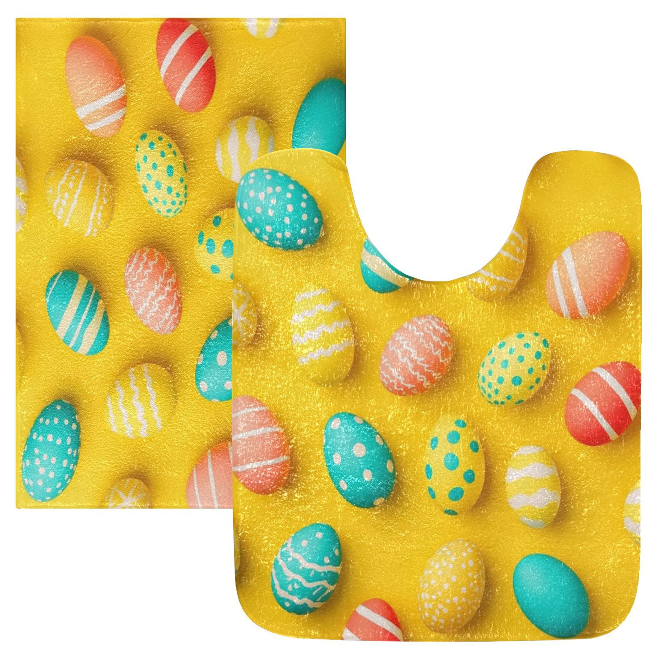 2 Piece Soft Bathroom Rug Set Colorful Cute Easter Eggs Bath Mat and U ...