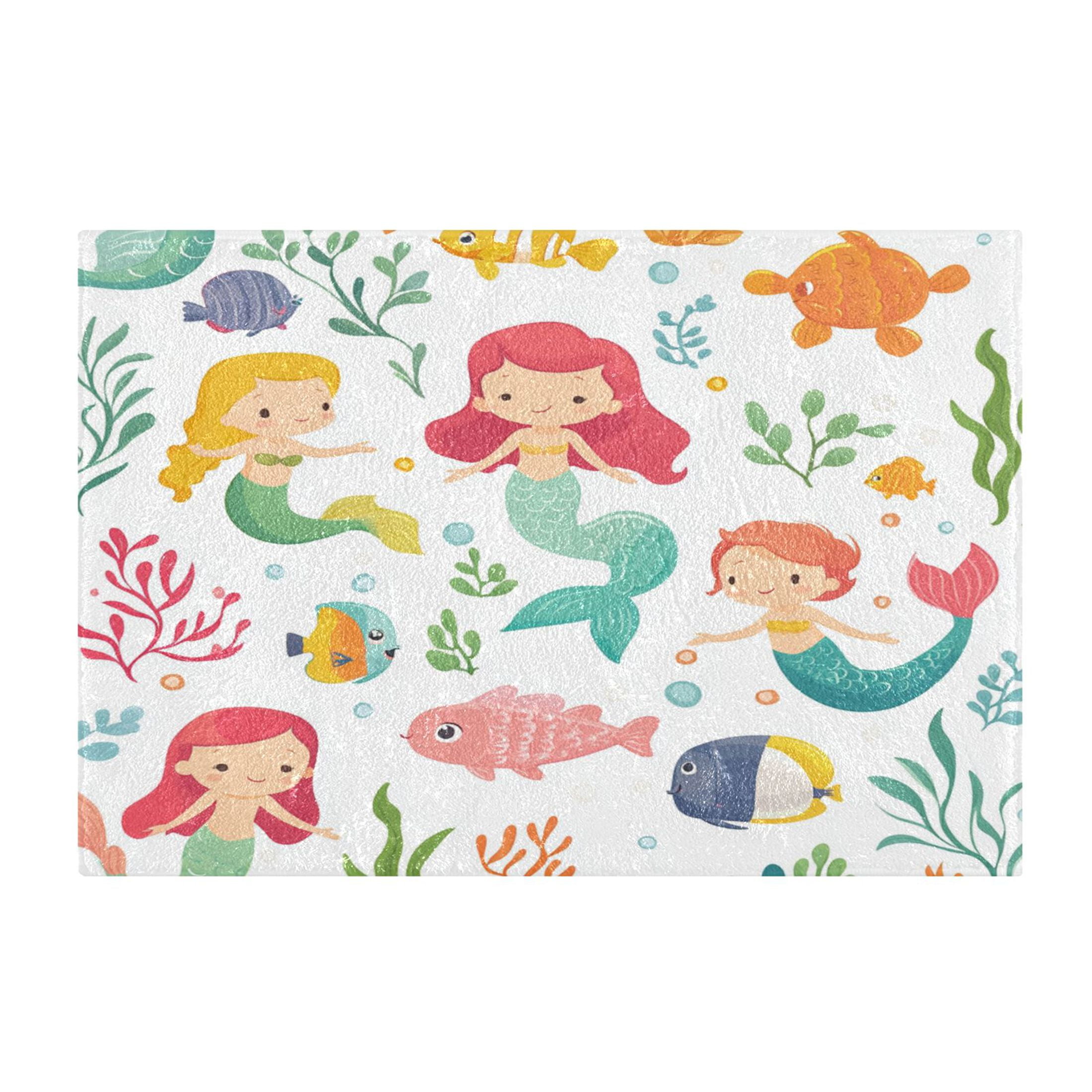 2 Piece Soft Bathroom Rug Set Colorful Mermaids Bath Mat and U-Shaped ...
