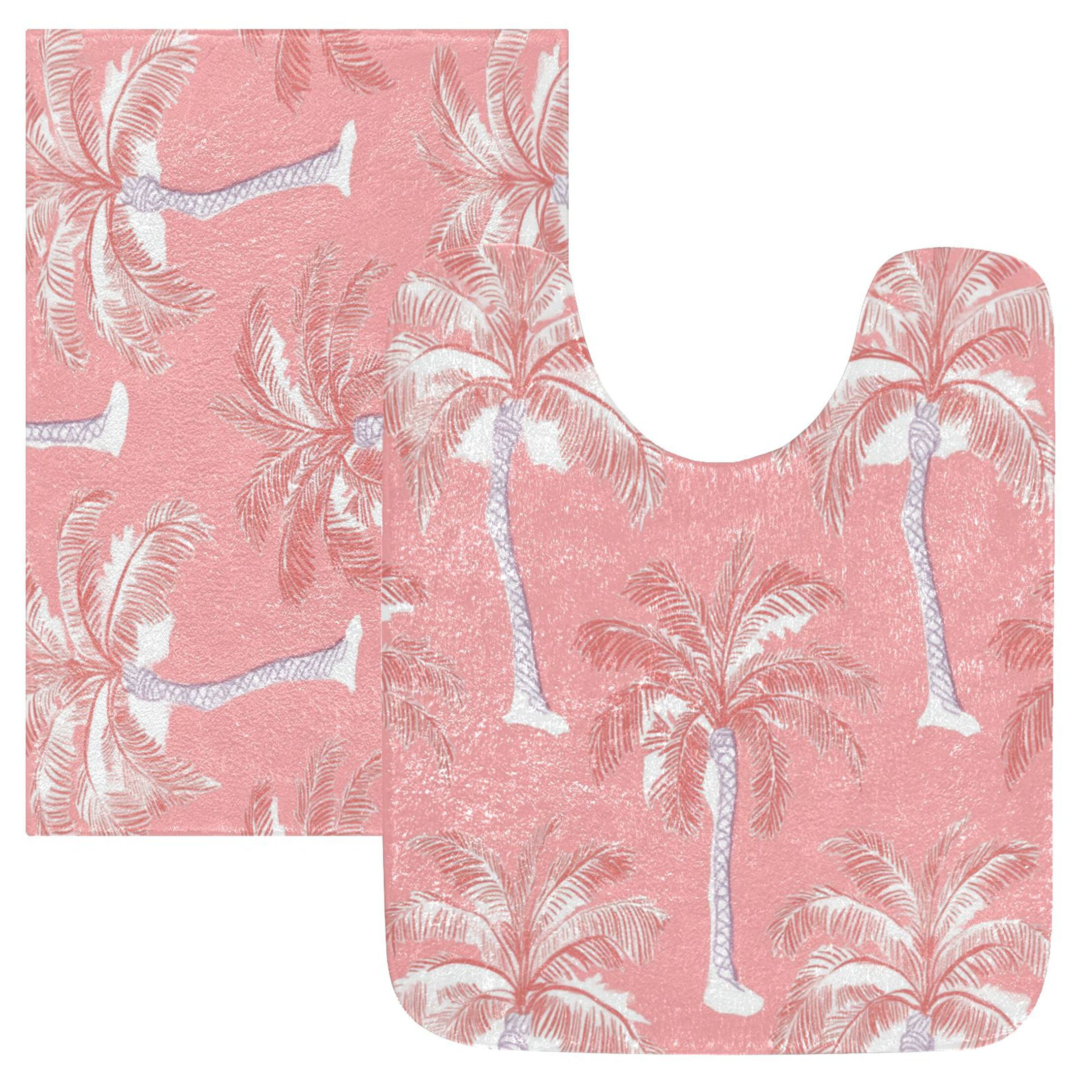 2 Piece Soft Bathroom Rug Set Coral Pink Palm Tree Bath Mat and U ...