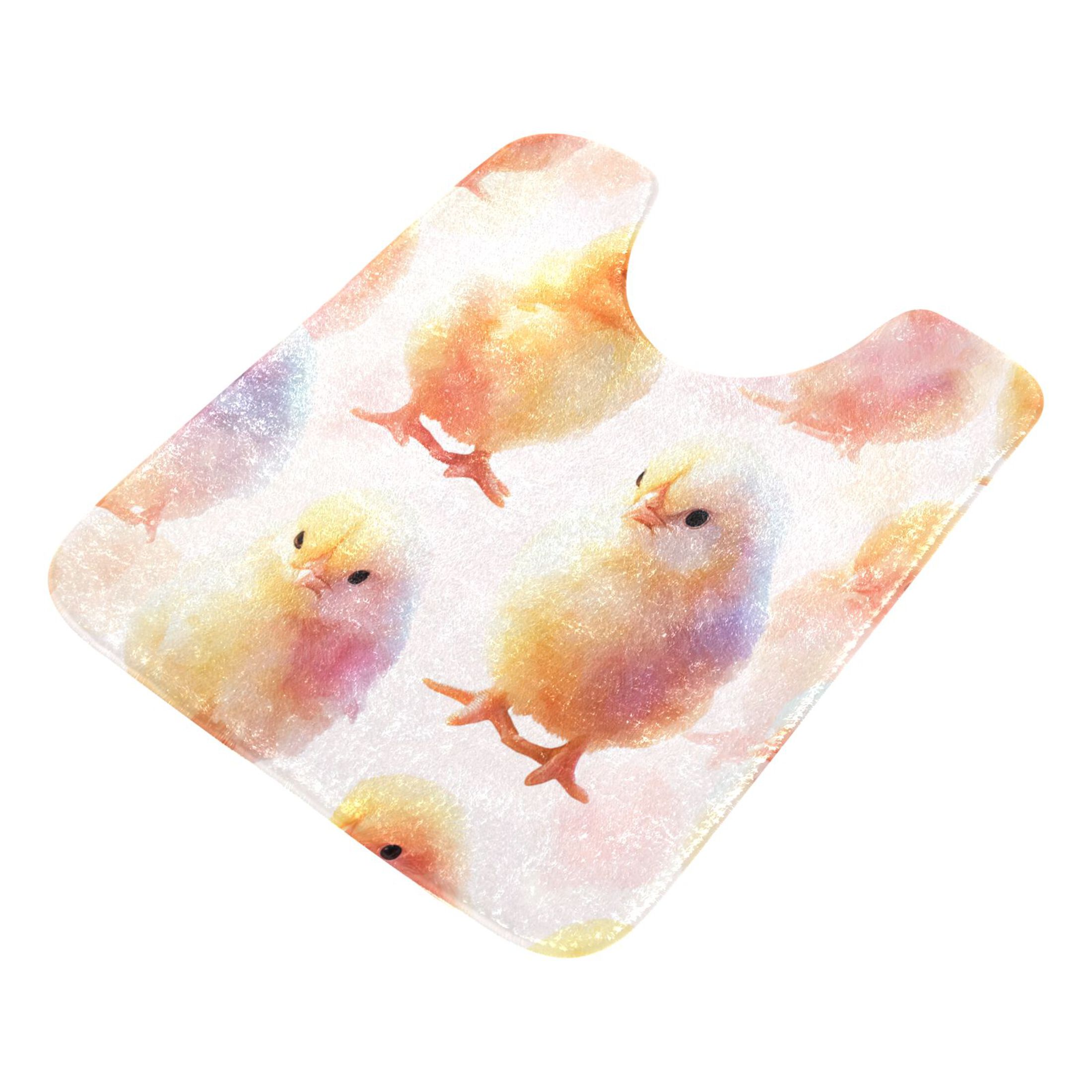 2 Piece Soft Bathroom Rug Set Cute Baby Chicks Bath Mat and U-Shaped ...