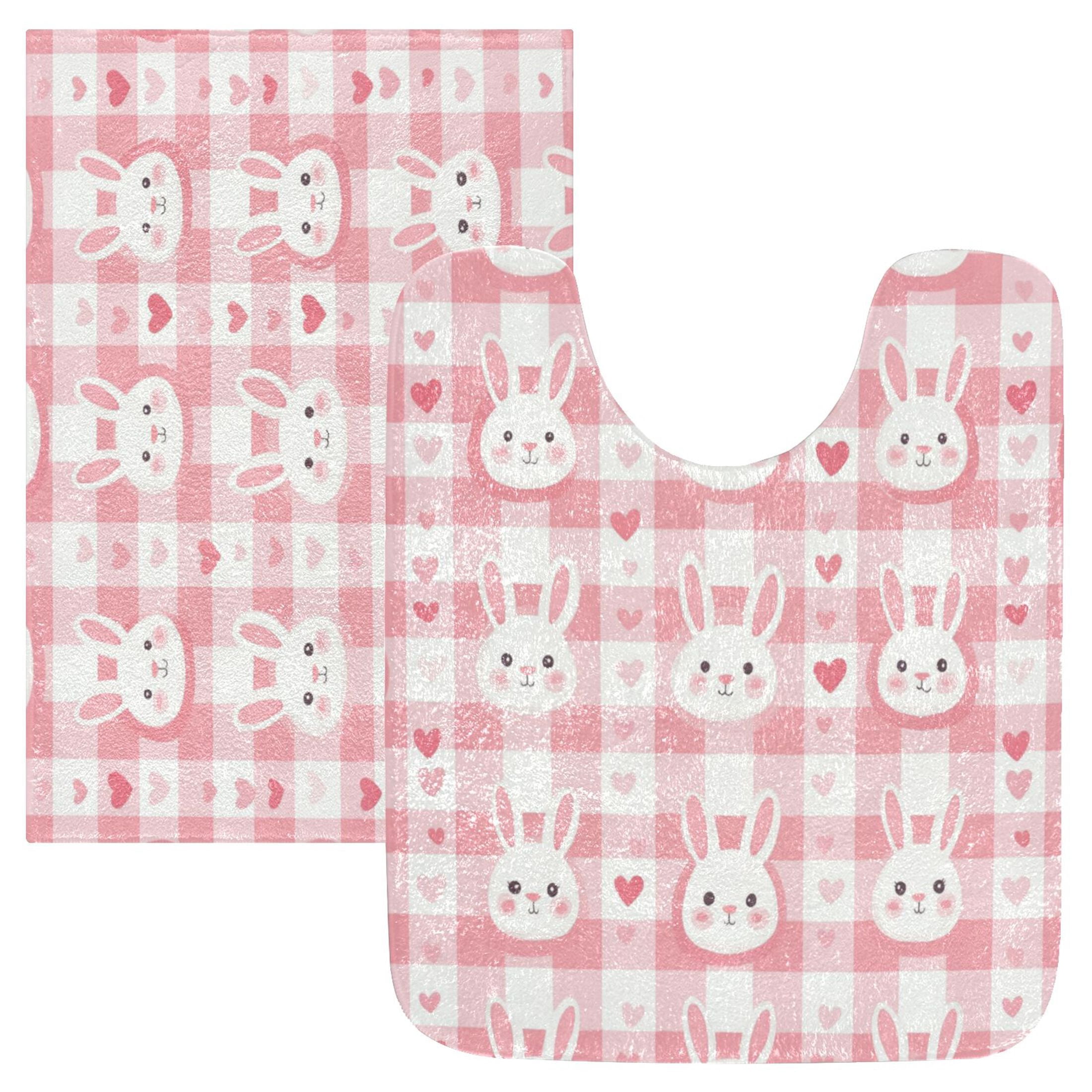 2 Piece Soft Bathroom Rug Set Cute Bunny Faces Bath Mat and U-Shaped ...