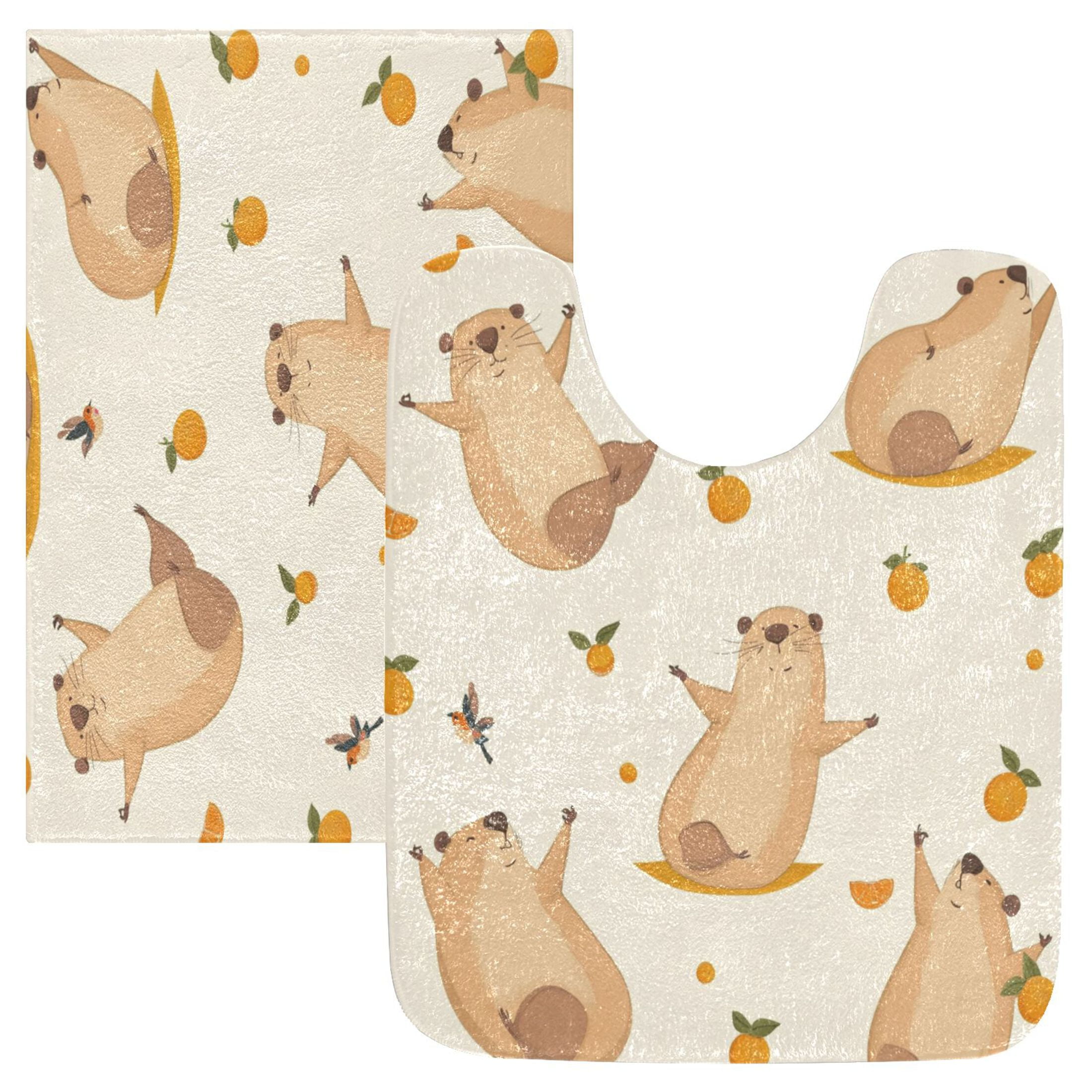 2 Piece Soft Bathroom Rug Set Cute Capybara Yoga Poses Bath Mat and U ...