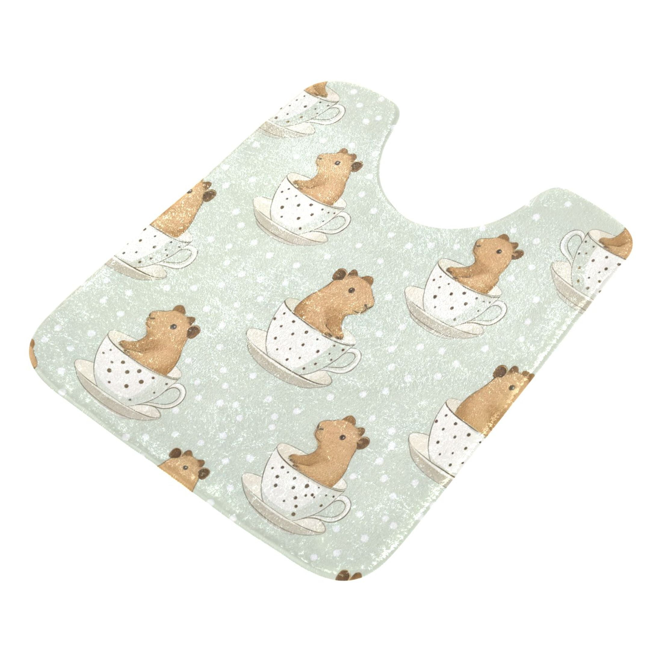 2 Piece Soft Bathroom Rug Set Cute Capybara in Coffee Cups Bath Mat and ...