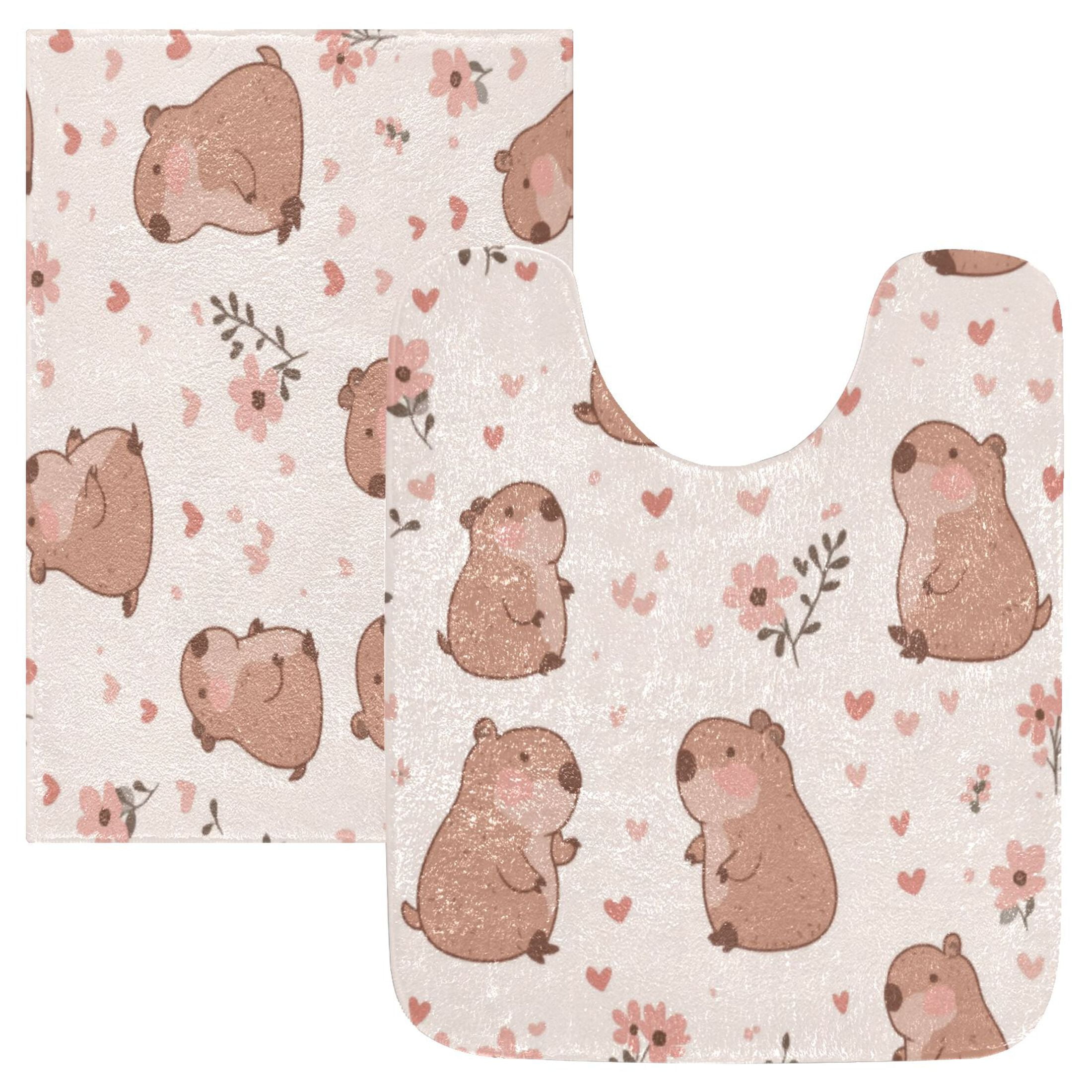 2 Piece Soft Bathroom Rug Set Cute Capybaras Bath Mat and U-Shaped ...