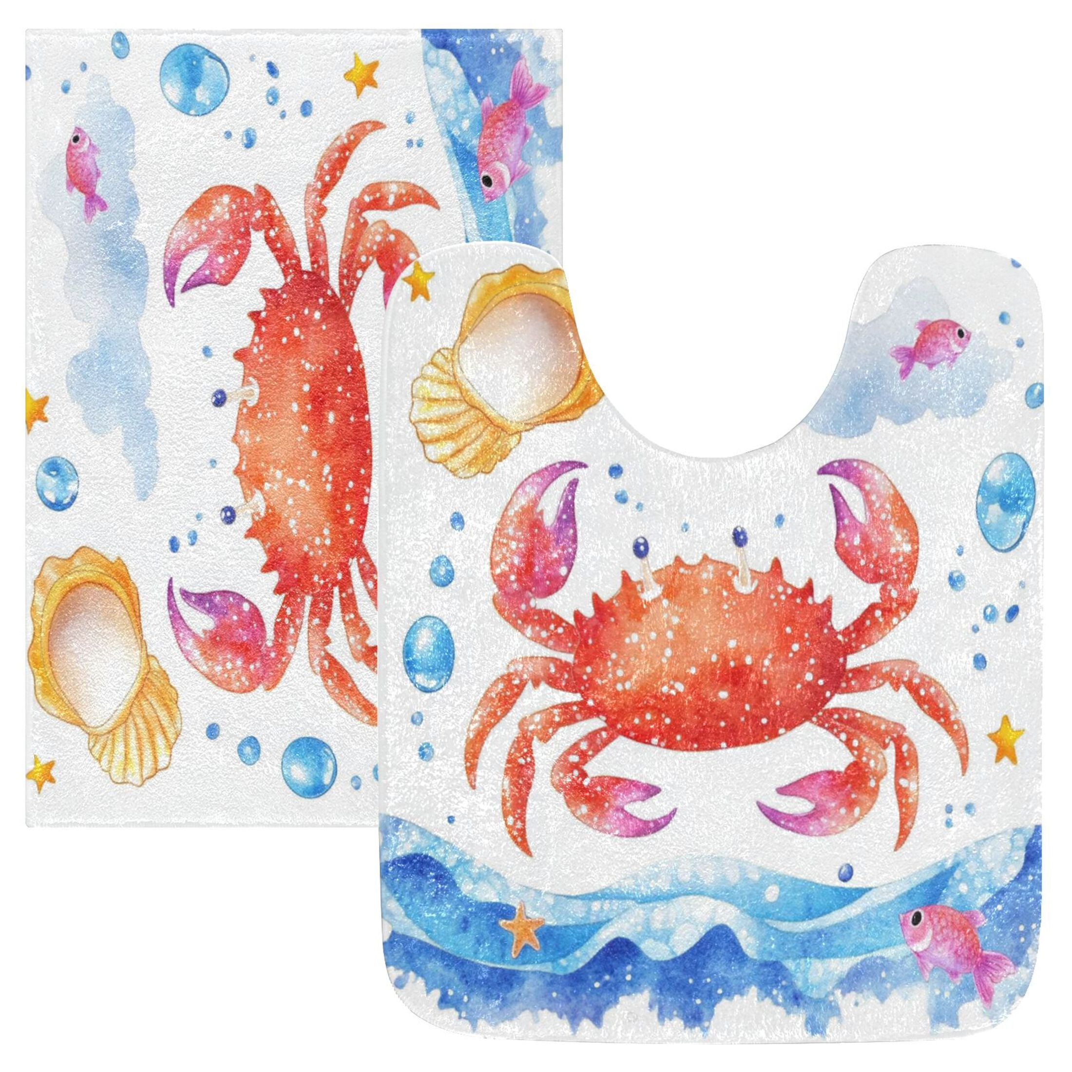 2 Piece Soft Bathroom Rug Set Cute Cartoon Crab Bath Mat and U-Shaped ...