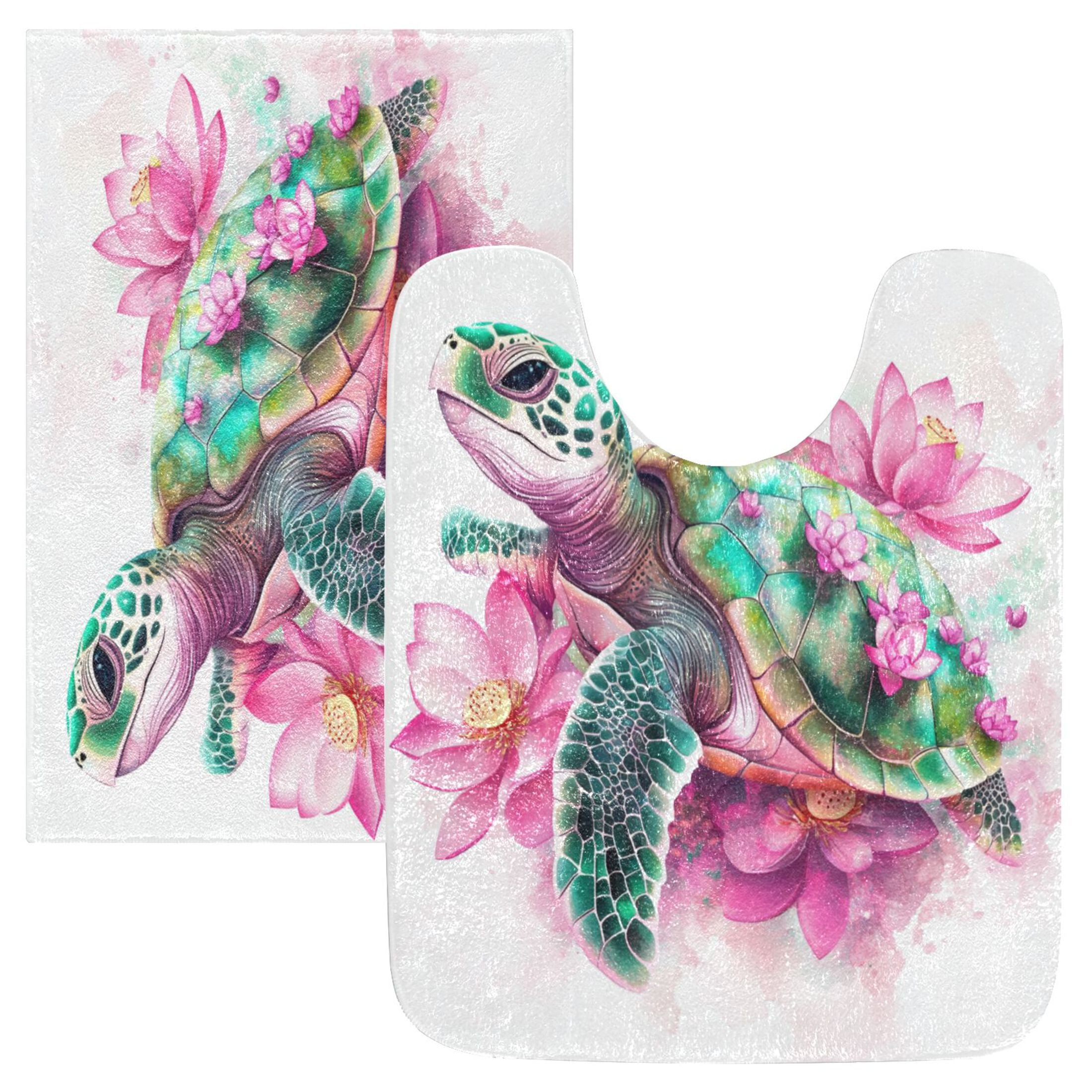 2 Piece Soft Bathroom Rug Set Cute Cartoon Sea Turtle Bath Mat and U ...