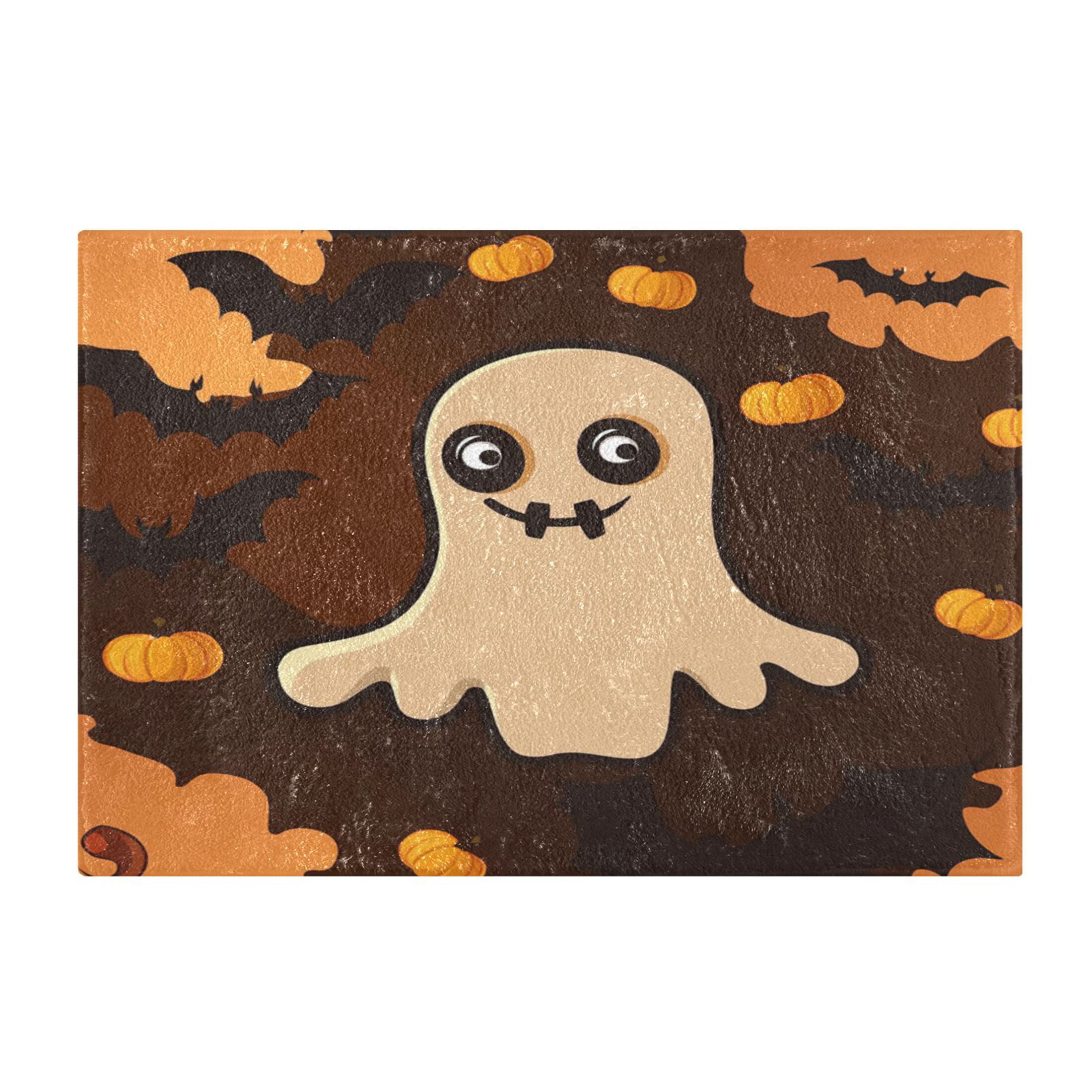 2 Piece Soft Bathroom Rug Set Cute Ghost with Pumpkins Bath Mat and U ...