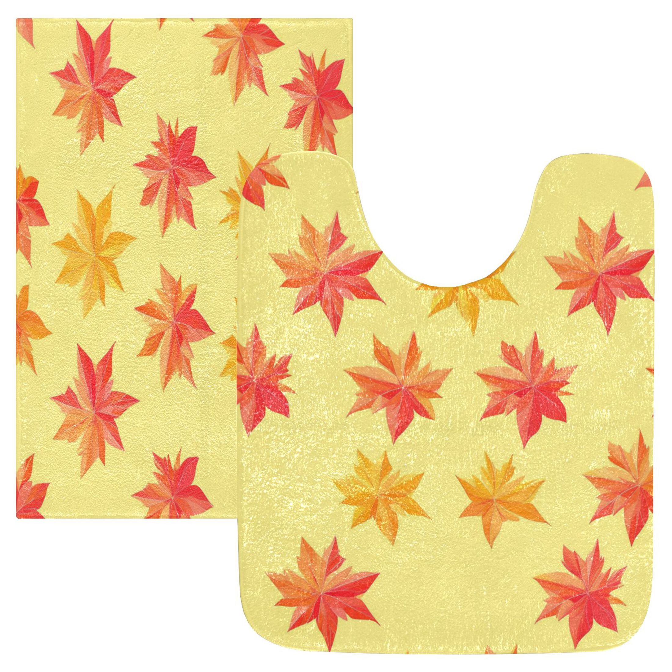 2 Piece Soft Bathroom Rug Set Cute Maple Leaf Bath Mat and U-Shaped ...