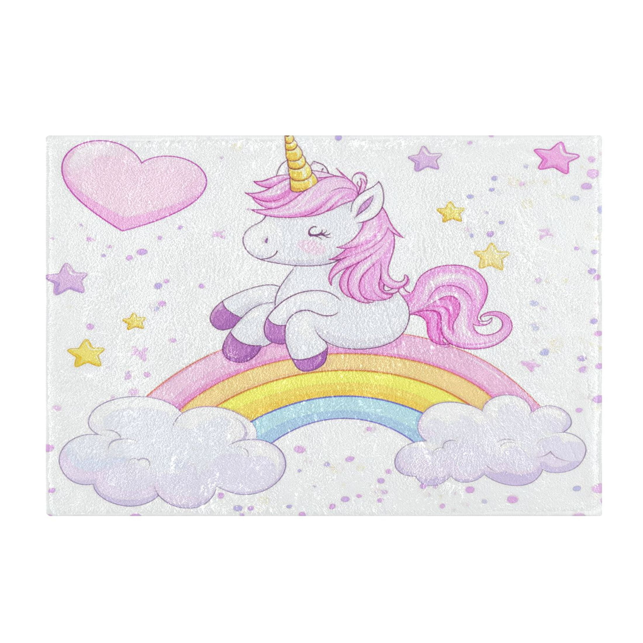 2 Piece Soft Bathroom Rug Set Cute Pink Mane Unicorn Bath Mat and U ...