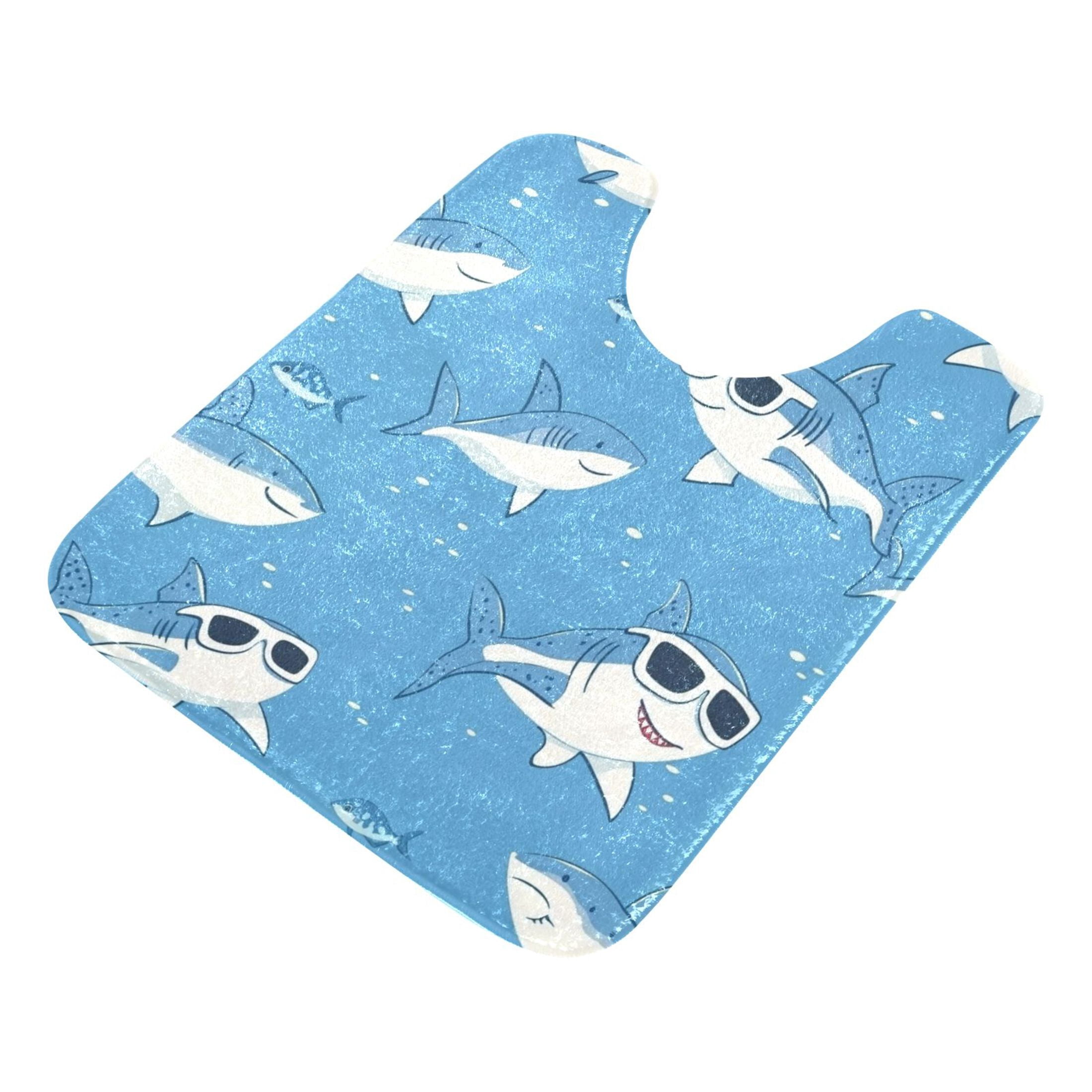 2 Piece Soft Bathroom Rug Set Cute Sharks Wearing Sunglasses Bath Mat ...