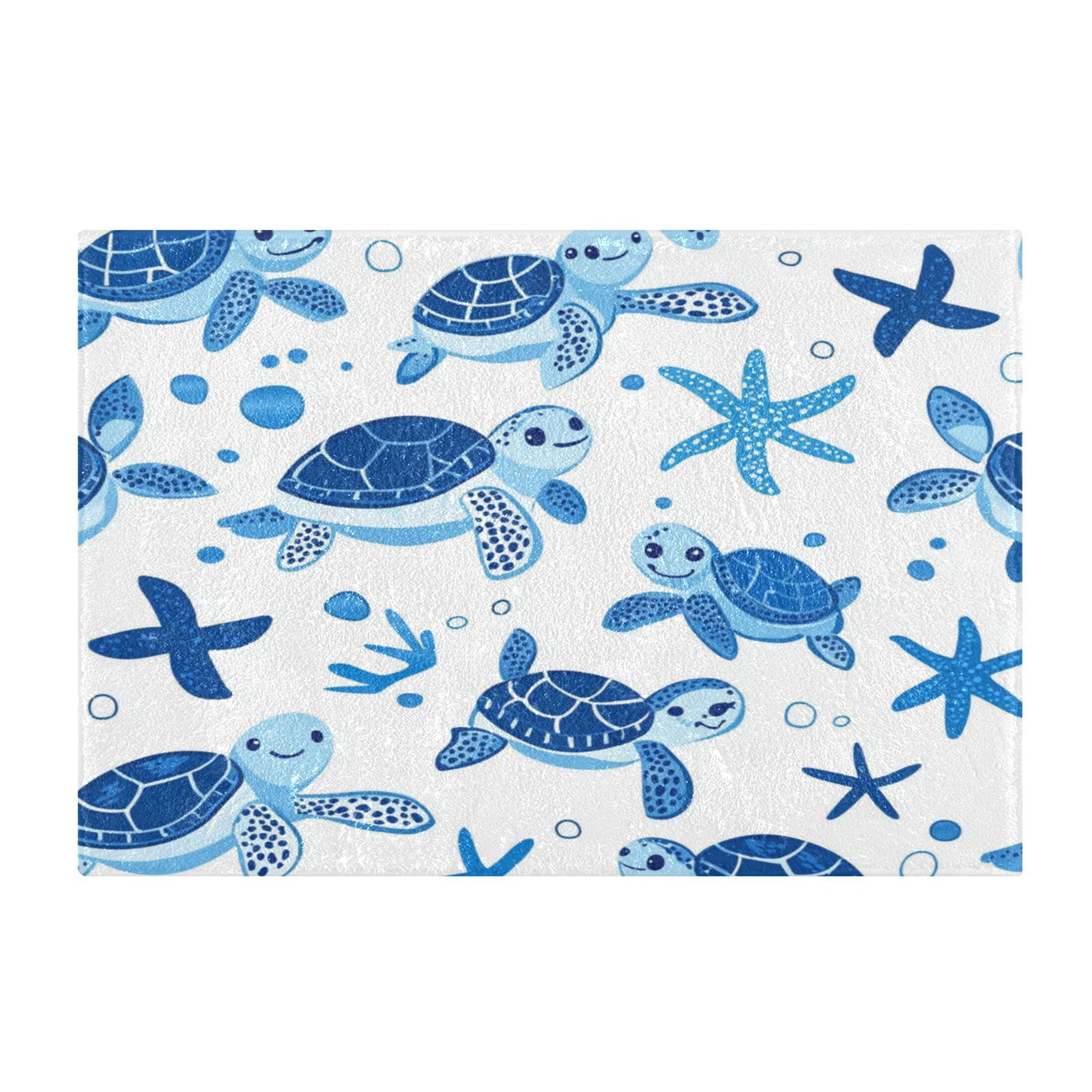 2 Piece Soft Bathroom Rug Set Cute Turtles and Starfish Bath Mat and U ...