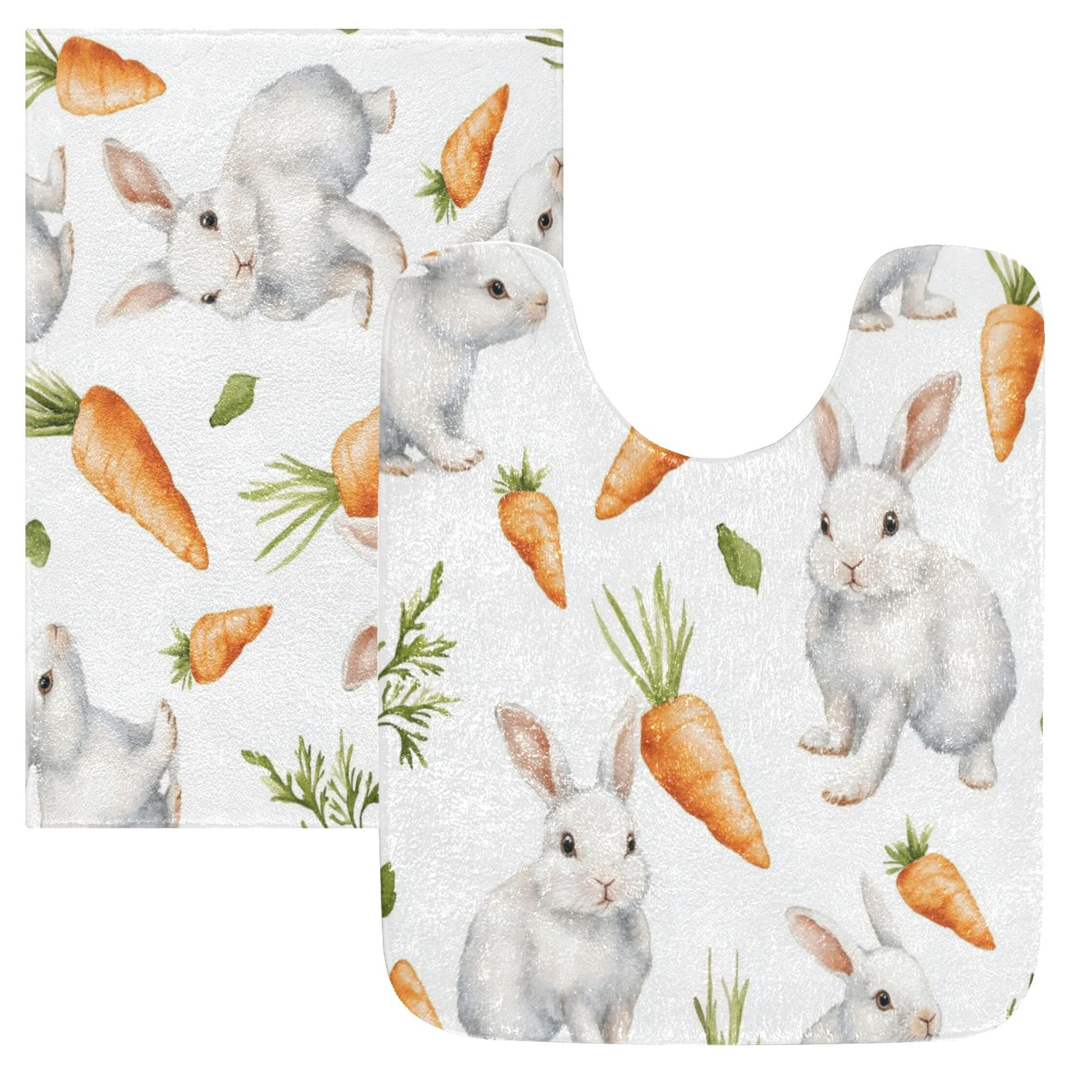 2 Piece Soft Bathroom Rug Set Cute Watercolor White Bunnies Bath Mat ...