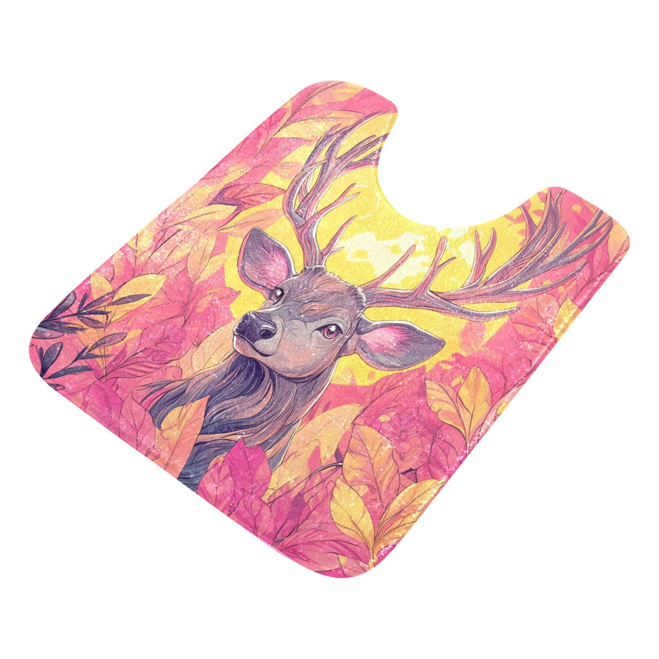2 Piece Soft Bathroom Rug Set Deer with Massive Antlers Bath Mat and U ...