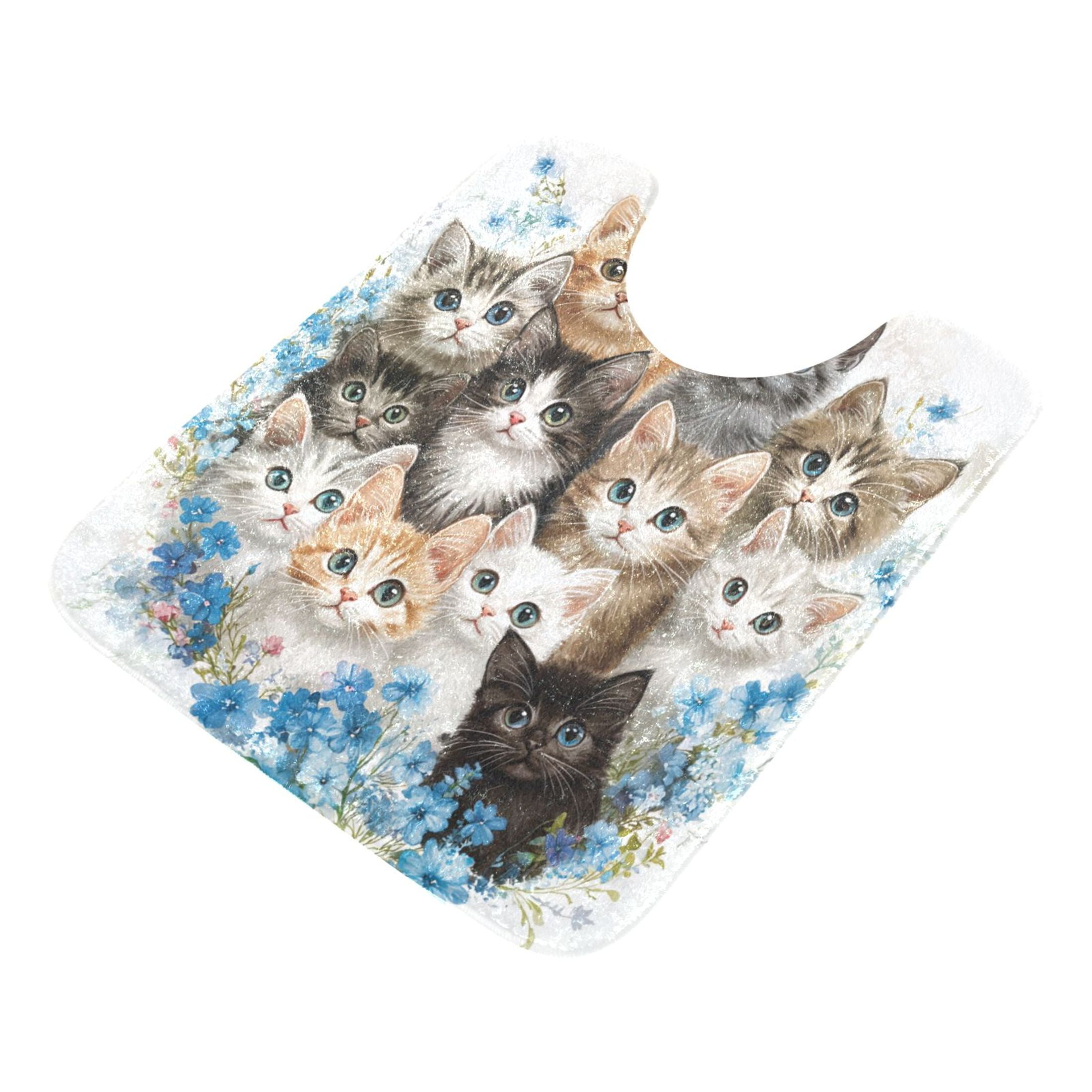 2 Piece Soft Bathroom Rug Set Different Breeds Cats Bath Mat and U ...