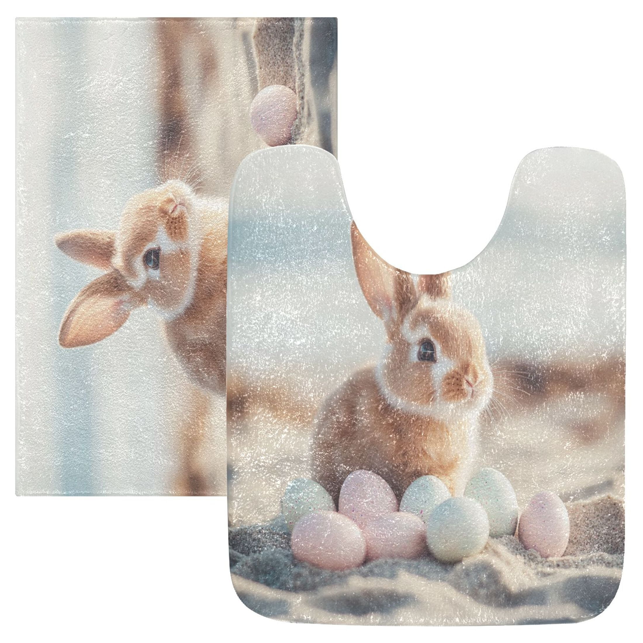 2 Piece Soft Bathroom Rug Set Easter Bunny with Eggs Bath Mat and U ...