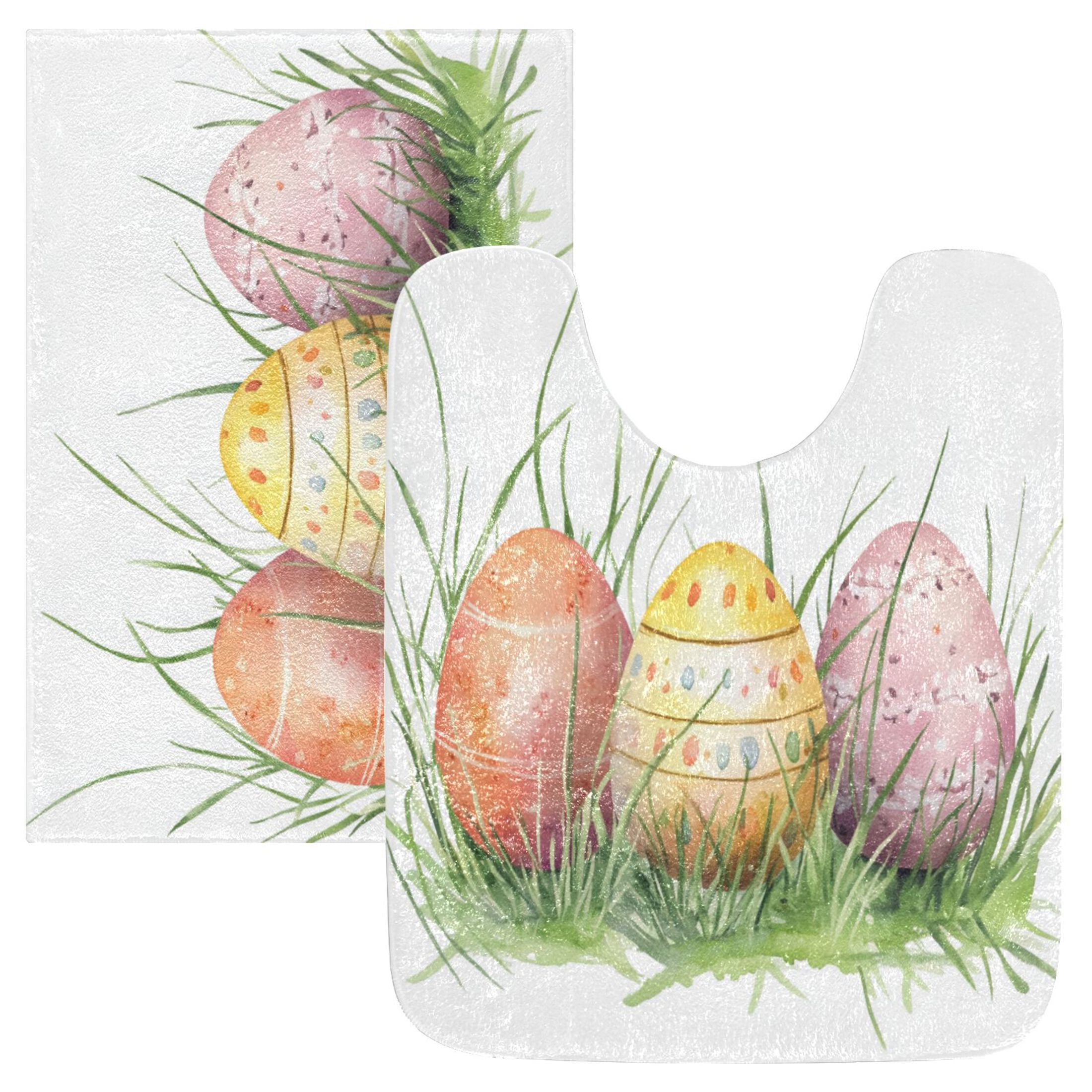 2 Piece Soft Bathroom Rug Set Easter Eggs Bath Mat and U-Shaped Toilet ...