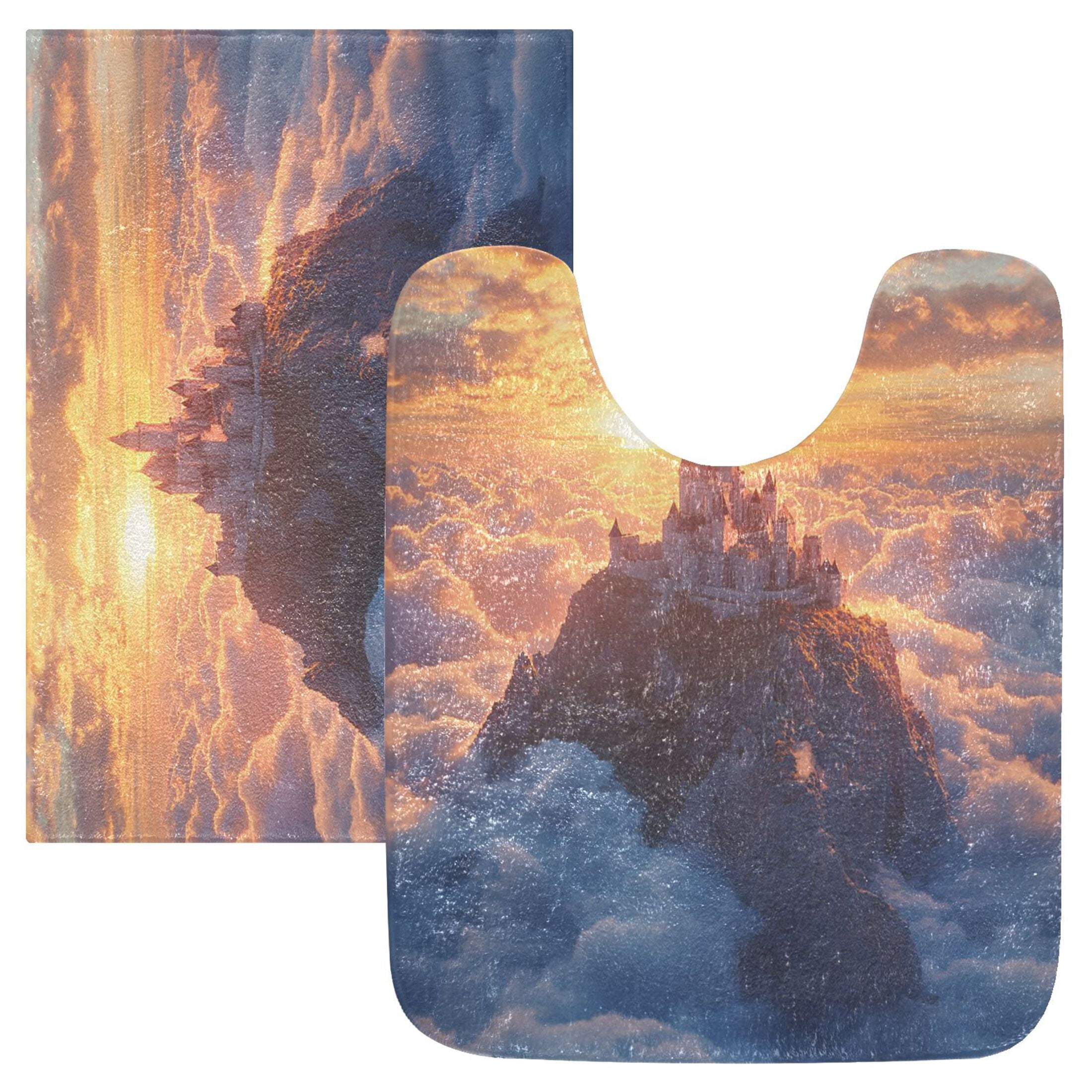 2 Piece Soft Bathroom Rug Set Fantasy Castle Atop A Mountain Bath Mat ...