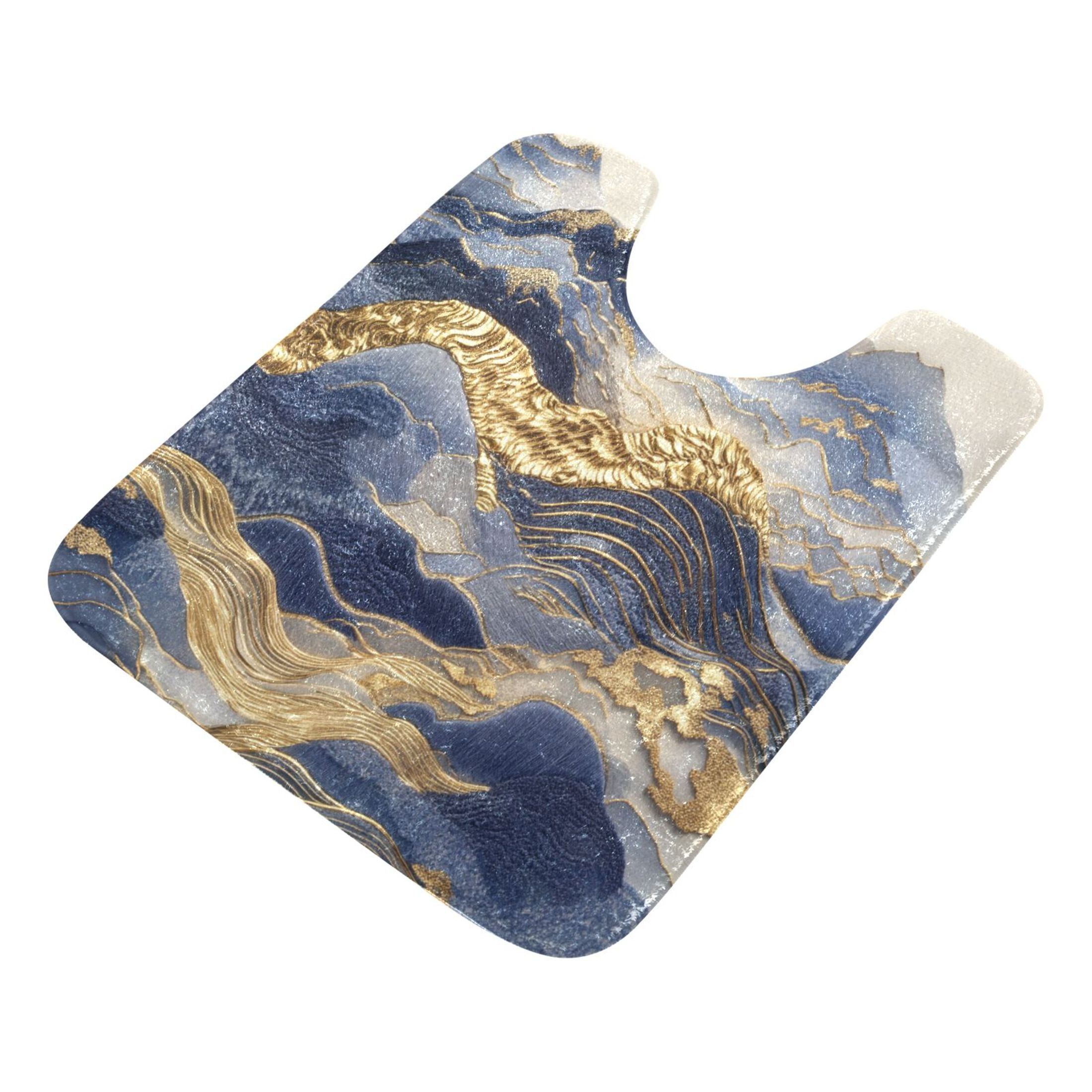 2 Piece Soft Bathroom Rug Set Flowing Liquid Gold Bath Mat and U-Shaped ...