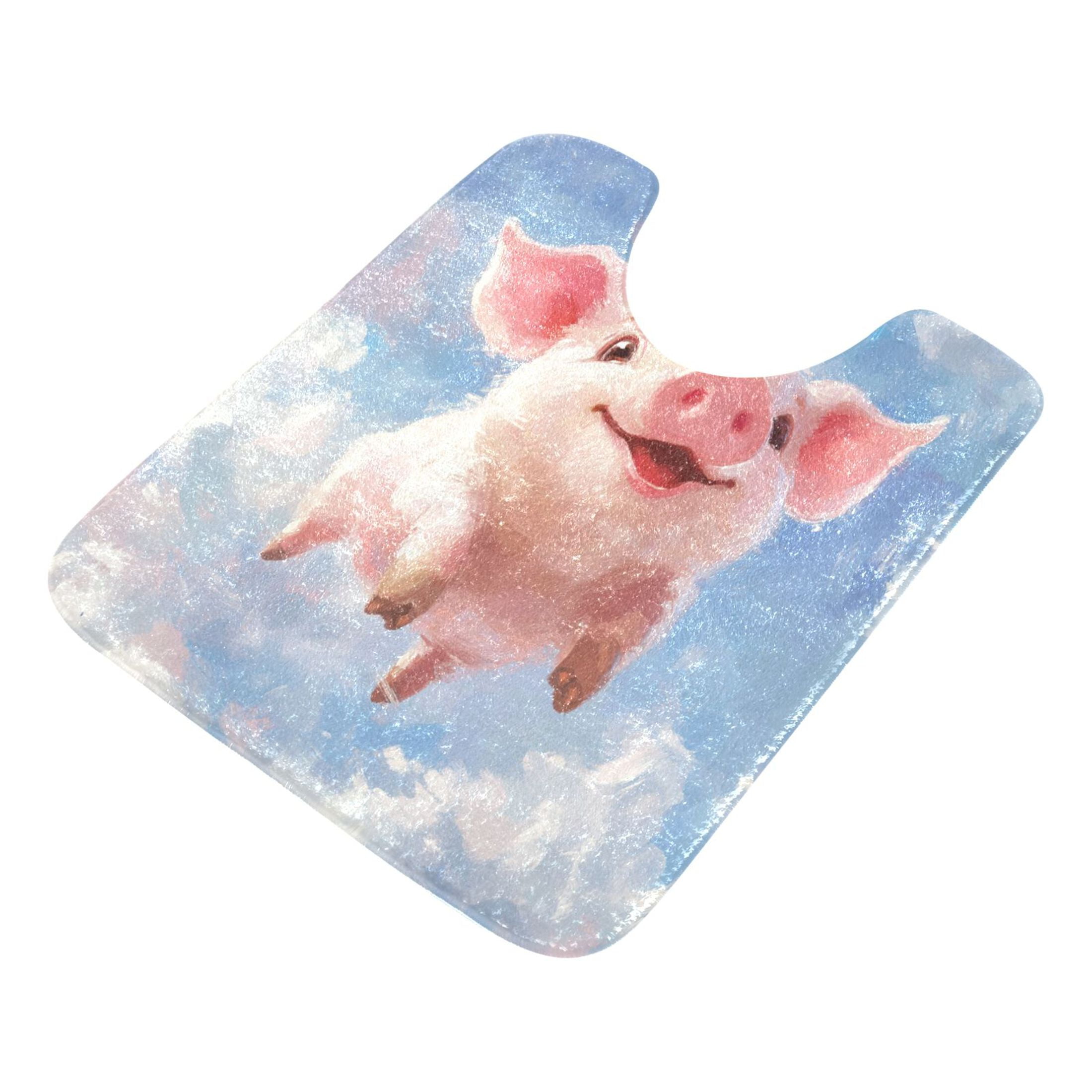 2 Piece Soft Bathroom Rug Set Flying Cute Pig Bath Mat and U-Shaped ...