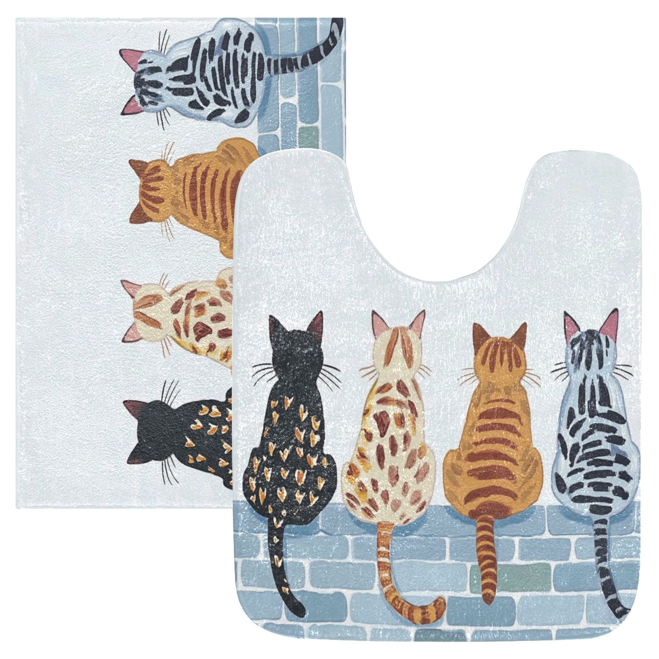 2 Piece Soft Bathroom Rug Set Four Cats Bath Mat and U-Shaped Toilet ...