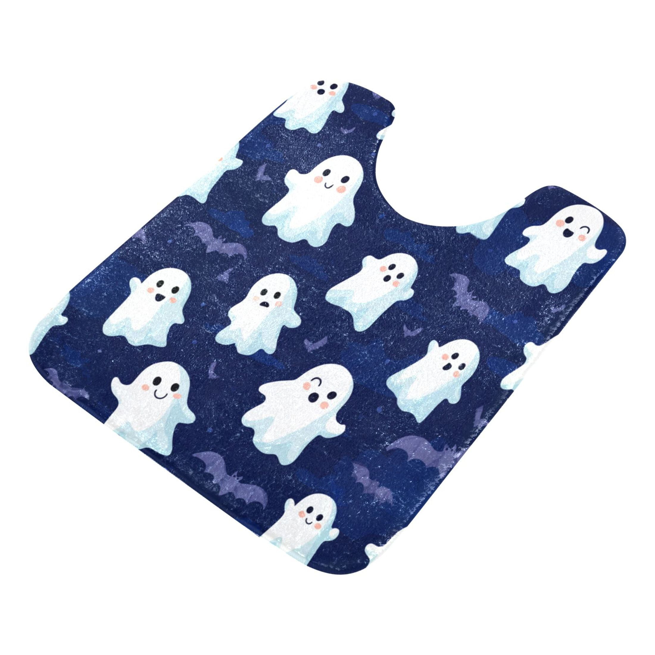 2 Piece Soft Bathroom Rug Set Ghost on Dark Blue Background Bath Mat and U-Shaped Toilet Contour ...