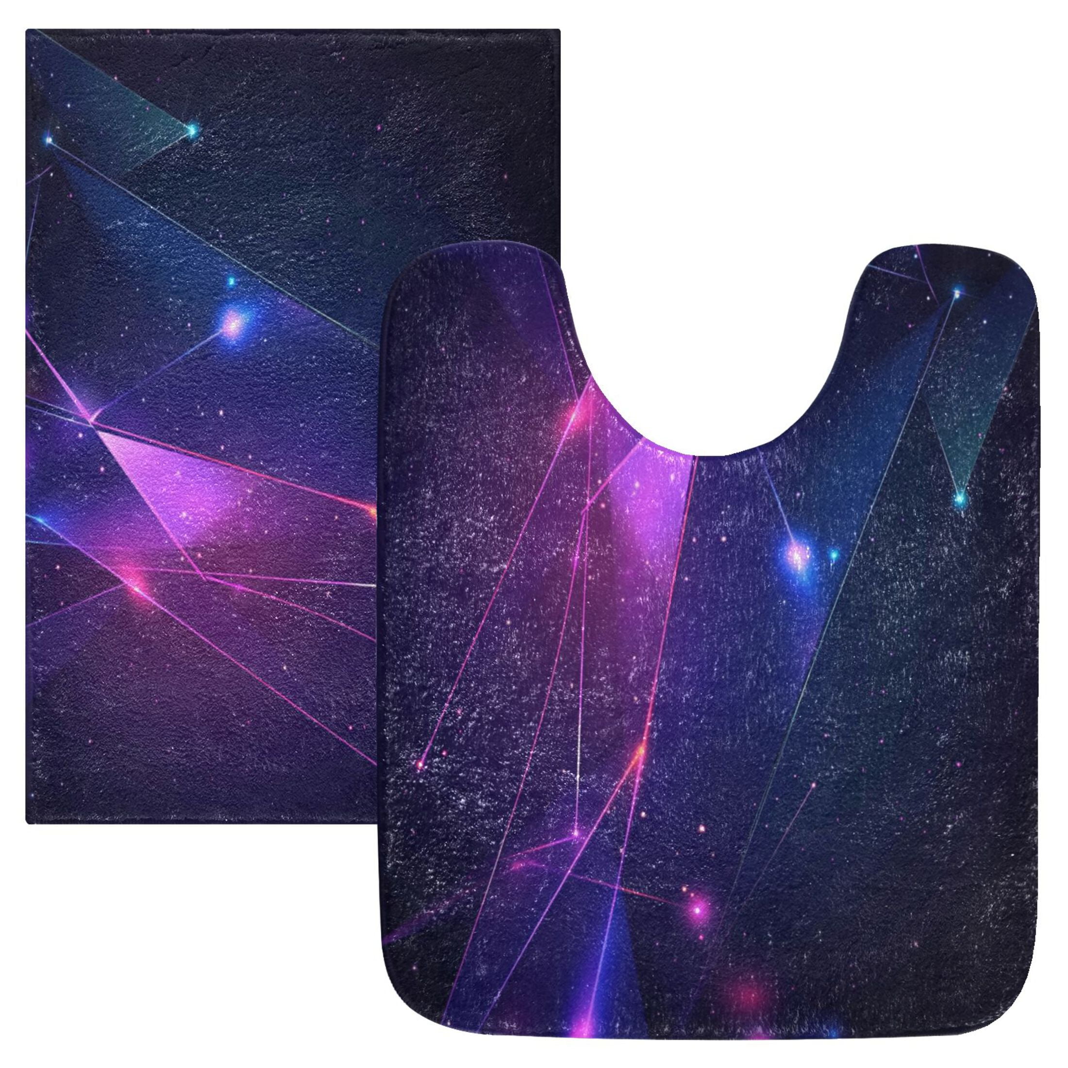 2 Piece Soft Bathroom Rug Set Glowing Lines and Triangles Bath Mat and ...