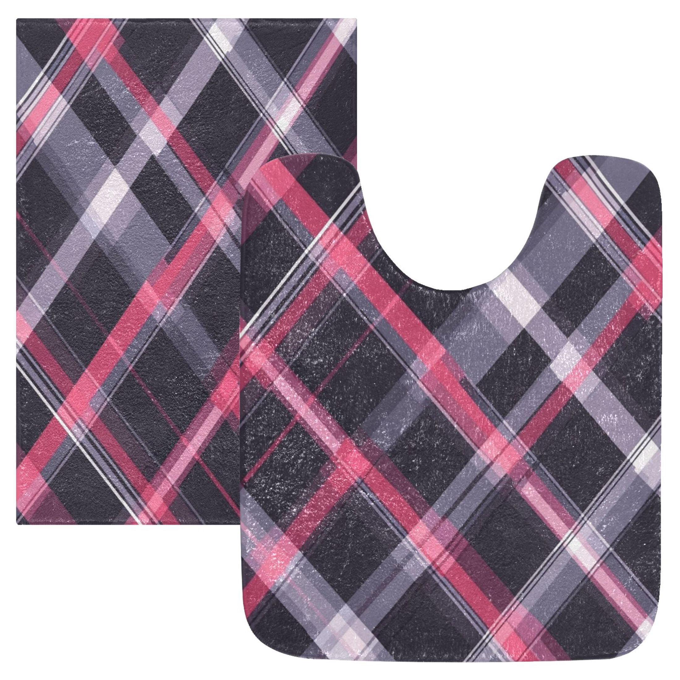 2 Piece Soft Bathroom Rug Set Gray and Purple Plaid Bath Mat and U ...