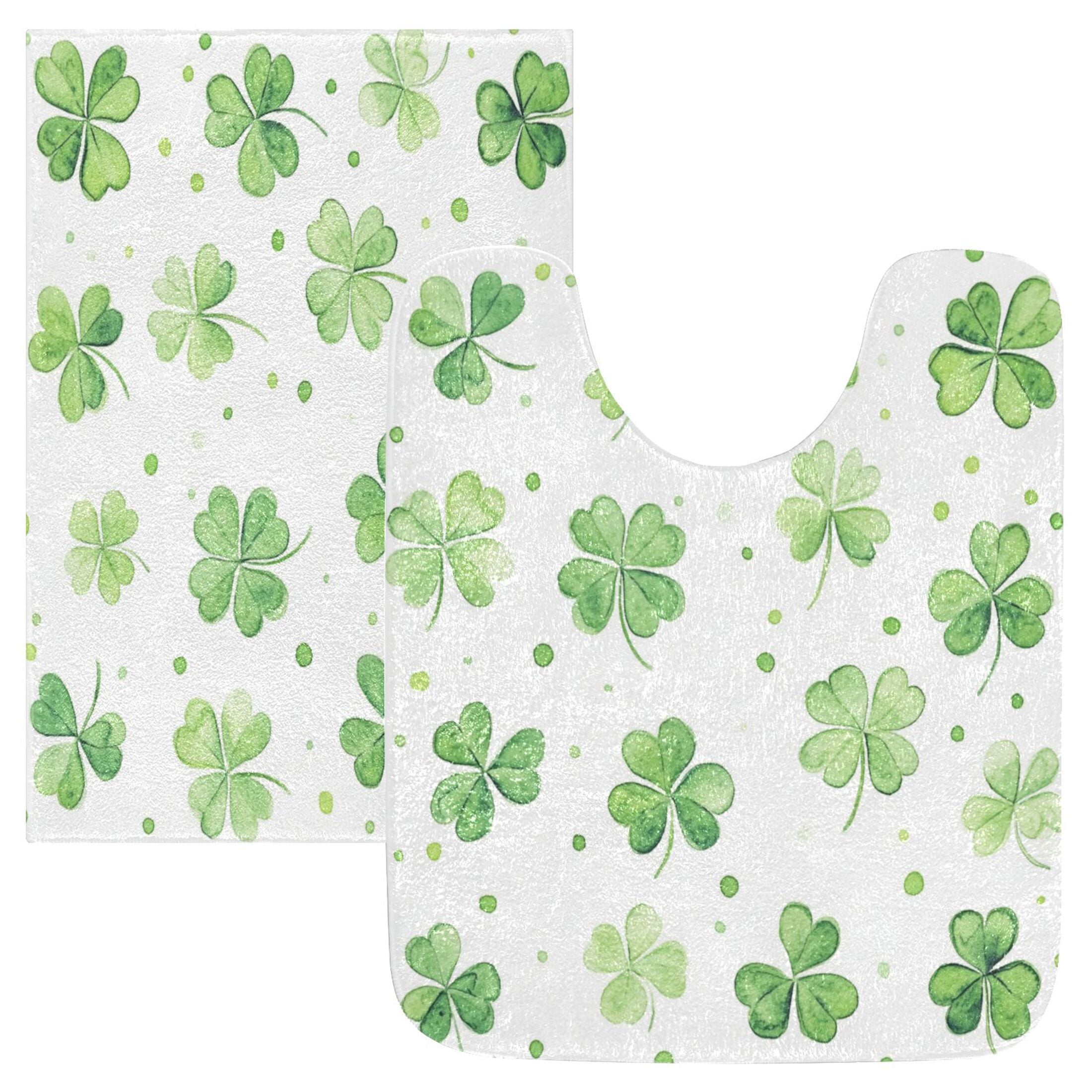 2 Piece Soft Bathroom Rug Set Green Shamrock Leaves Bath Mat and U ...