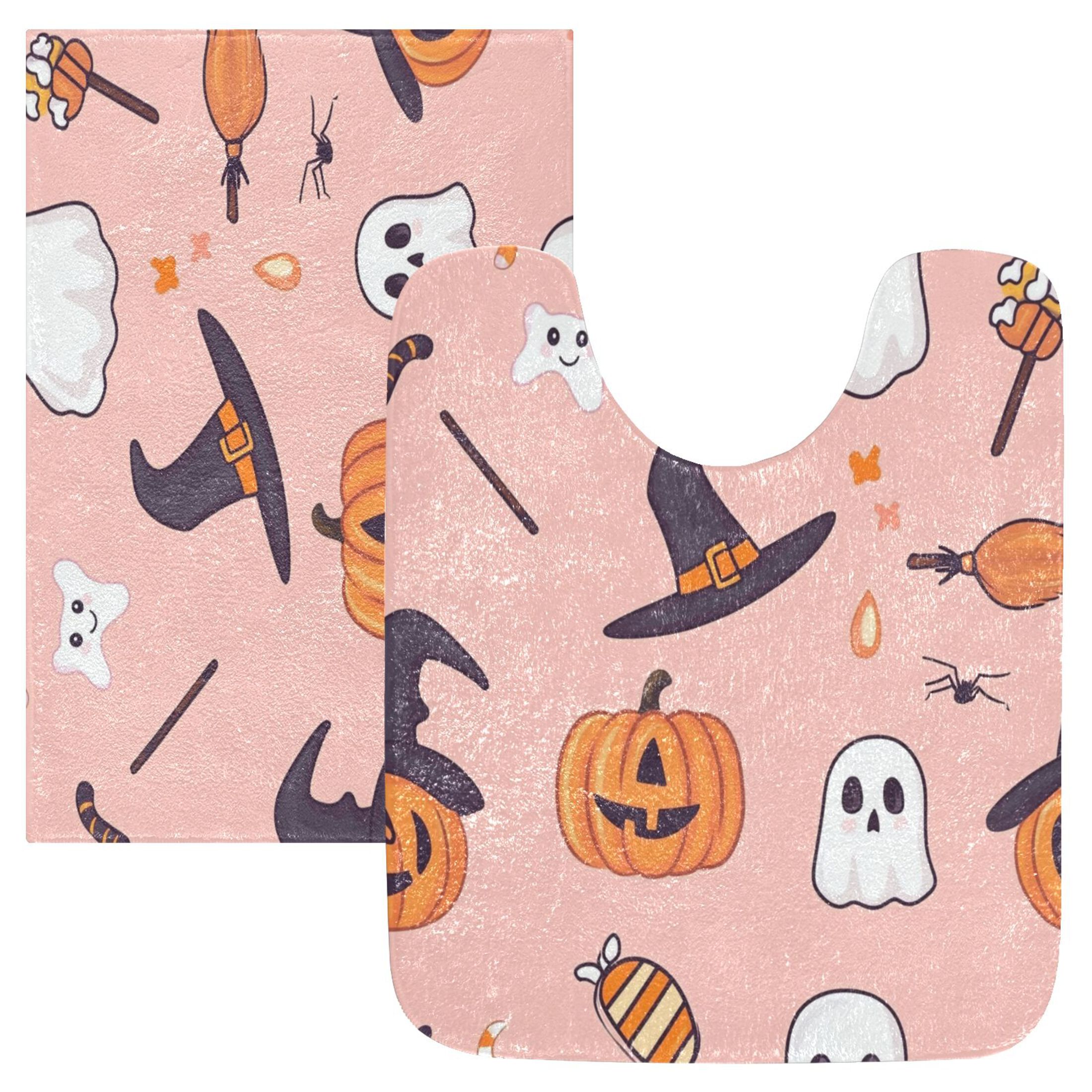 2 Piece Soft Bathroom Rug Set Halloween Cute Elements Bath Mat and U ...