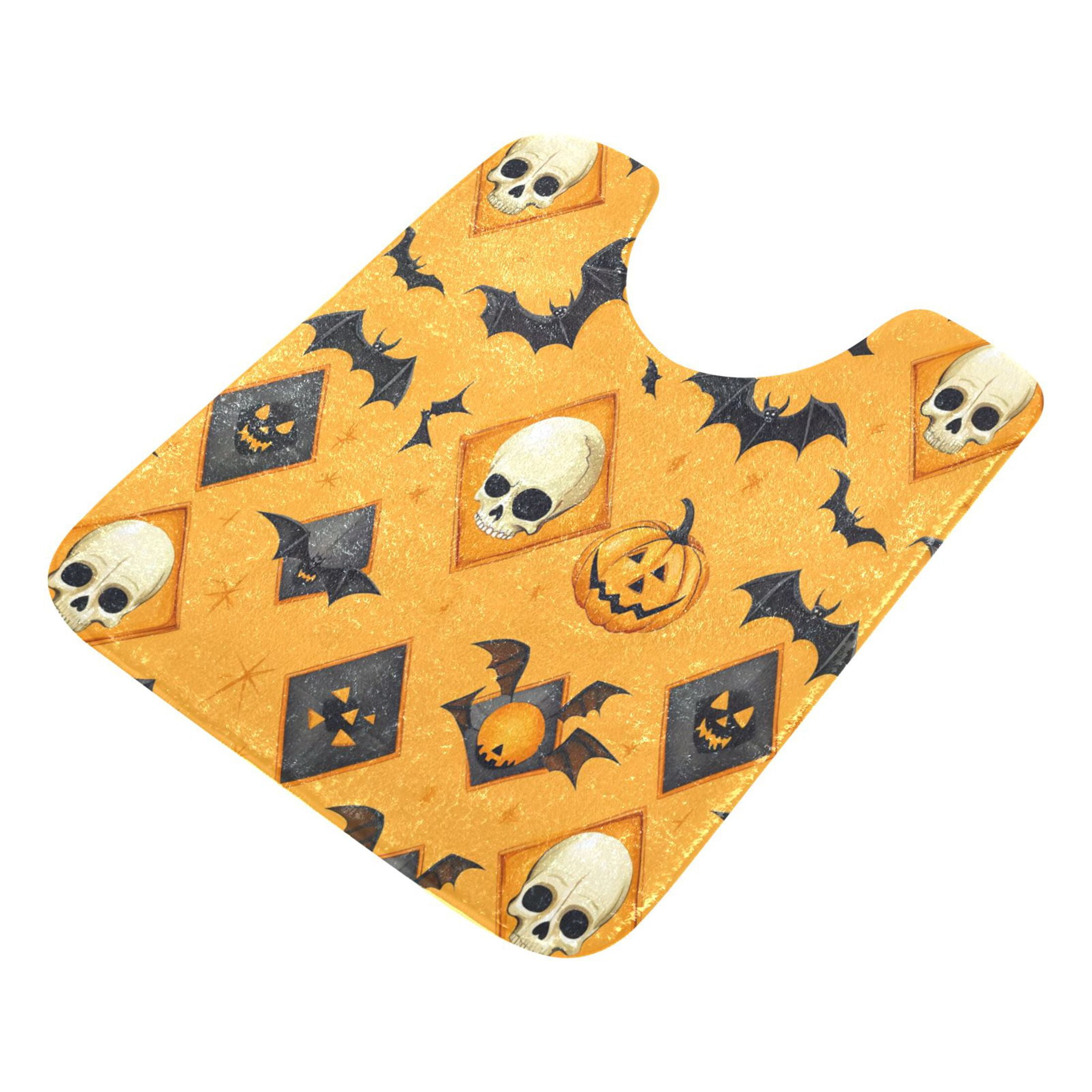 2 Piece Soft Bathroom Rug Set Halloween Pumpkin and Bats Design Bath ...