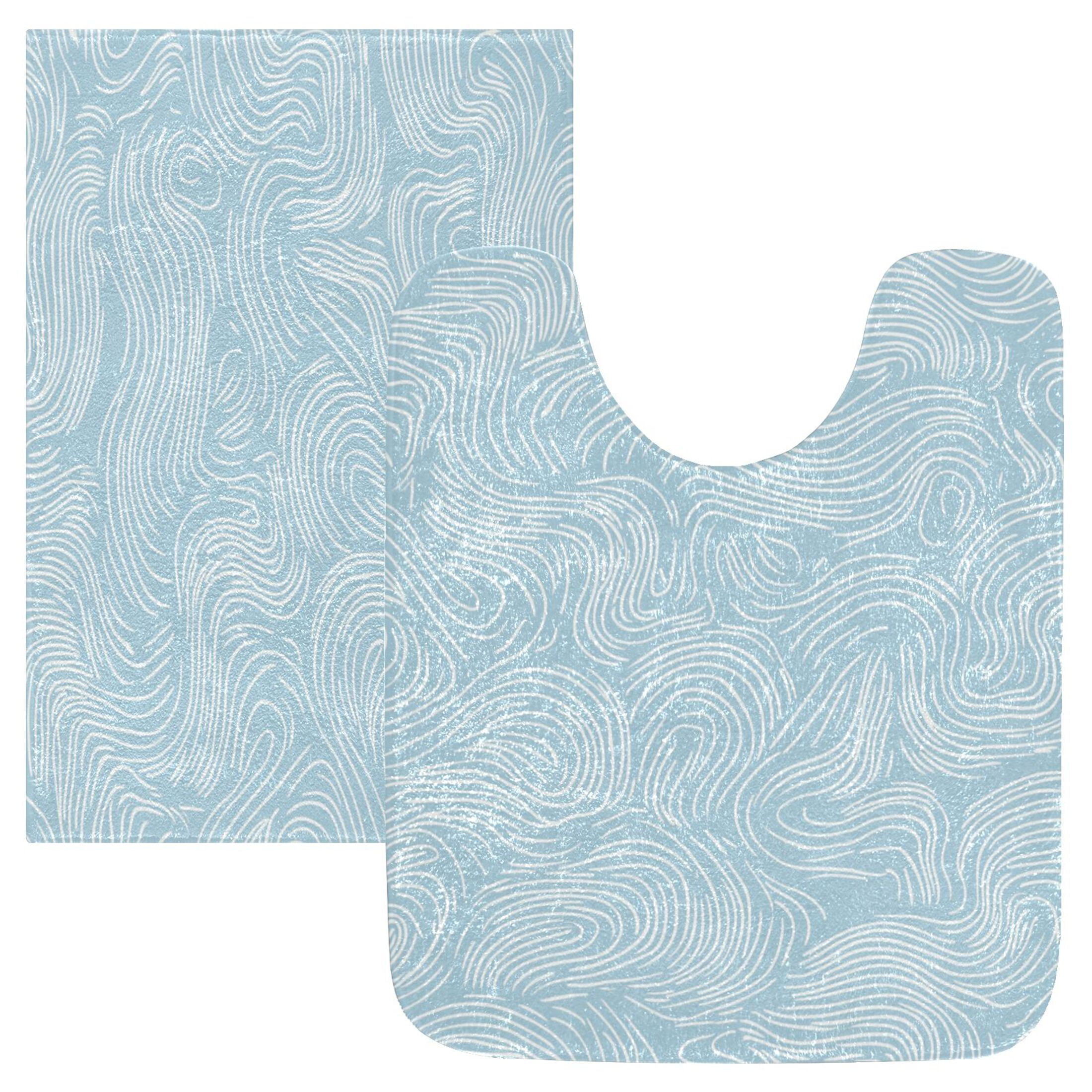 2 Piece Soft Bathroom Rug Set Hand-drawn Waves Bath Mat and U-Shaped ...