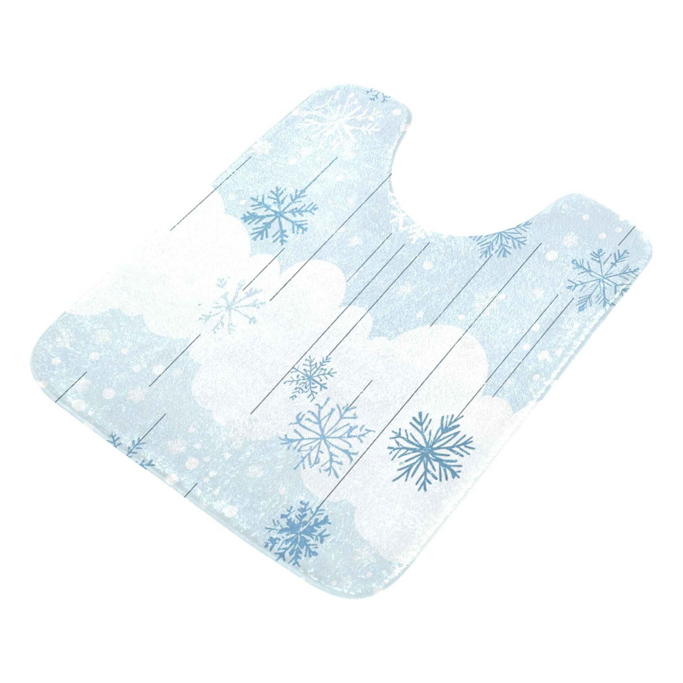2 Piece Soft Bathroom Rug Set Hanging White Snowflakes Bath Mat and U ...