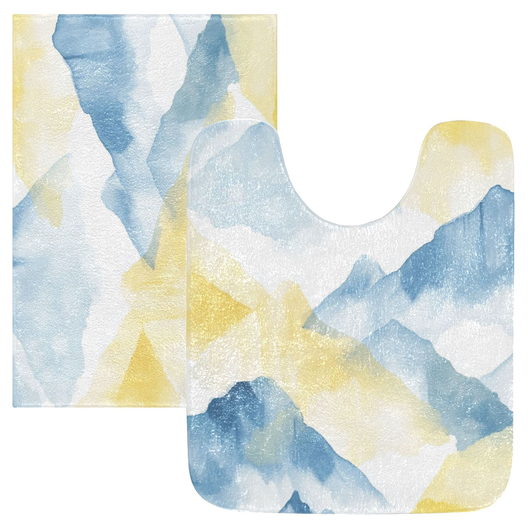 2 Piece Soft Bathroom Rug Set Light Blue and Yellow Mountain Bath Mat ...