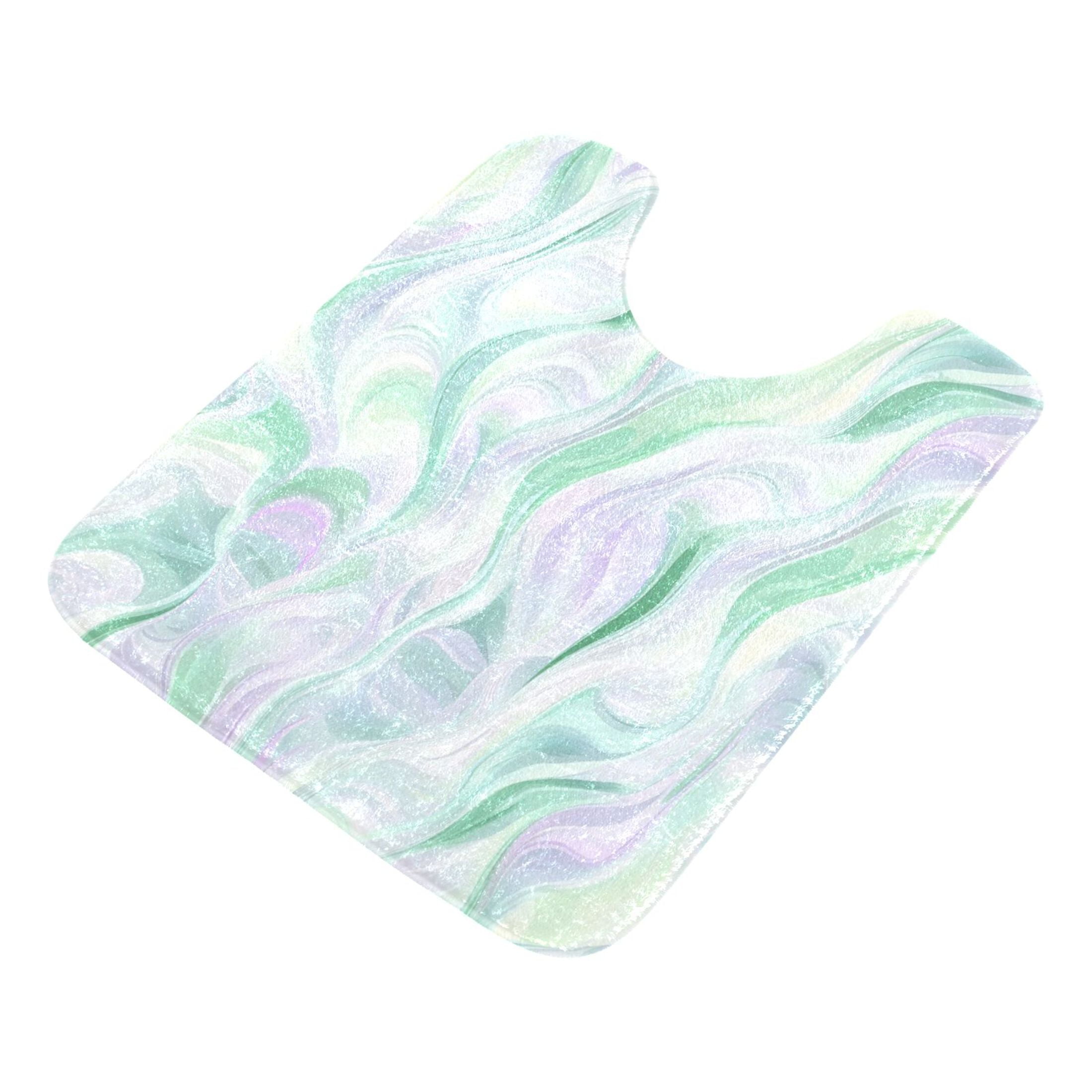 2 Piece Soft Bathroom Rug Set Light Green Ripple Bath Mat and U-Shaped ...