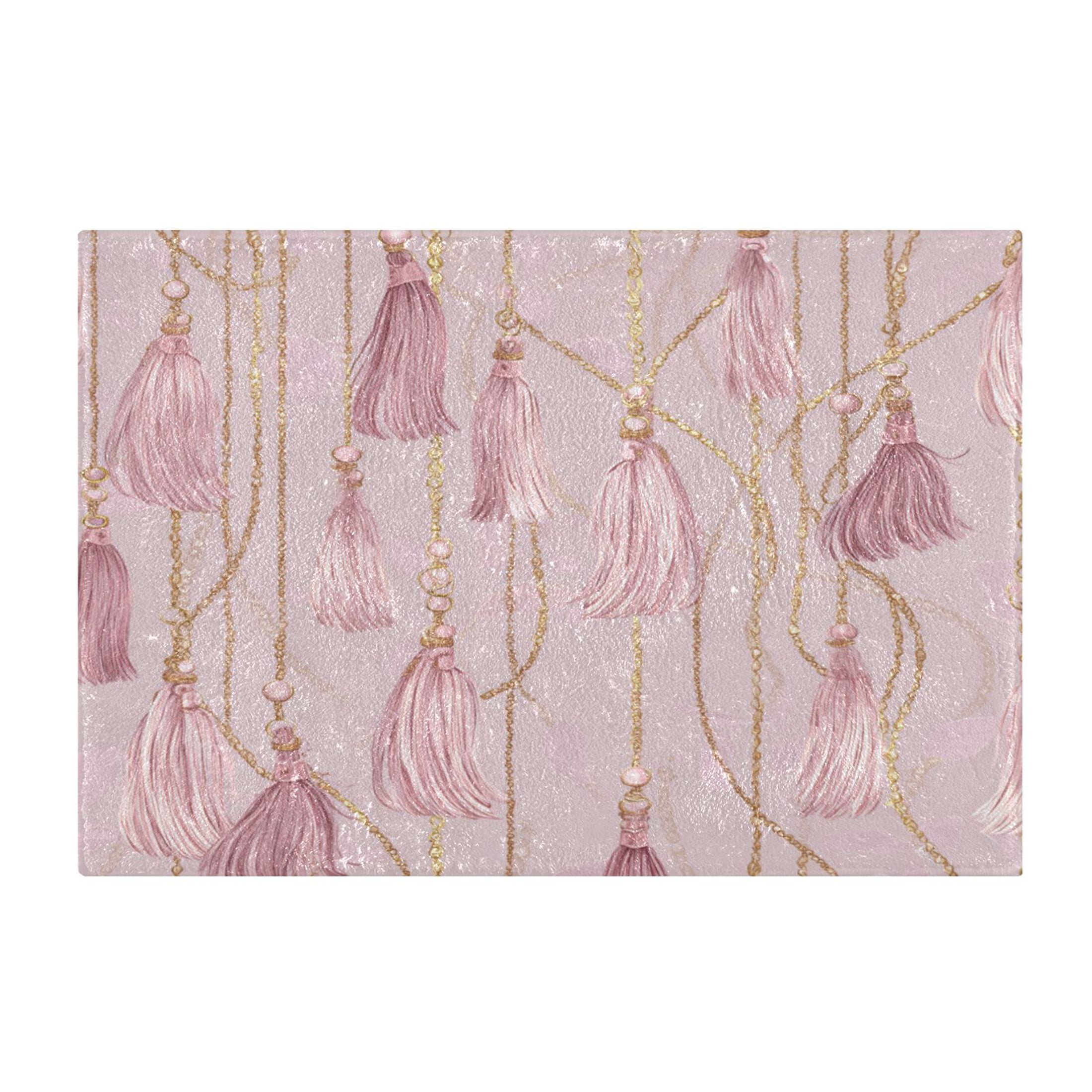 2 Piece Soft Bathroom Rug Set Light Pink Tassels Bath Mat and U-Shaped ...