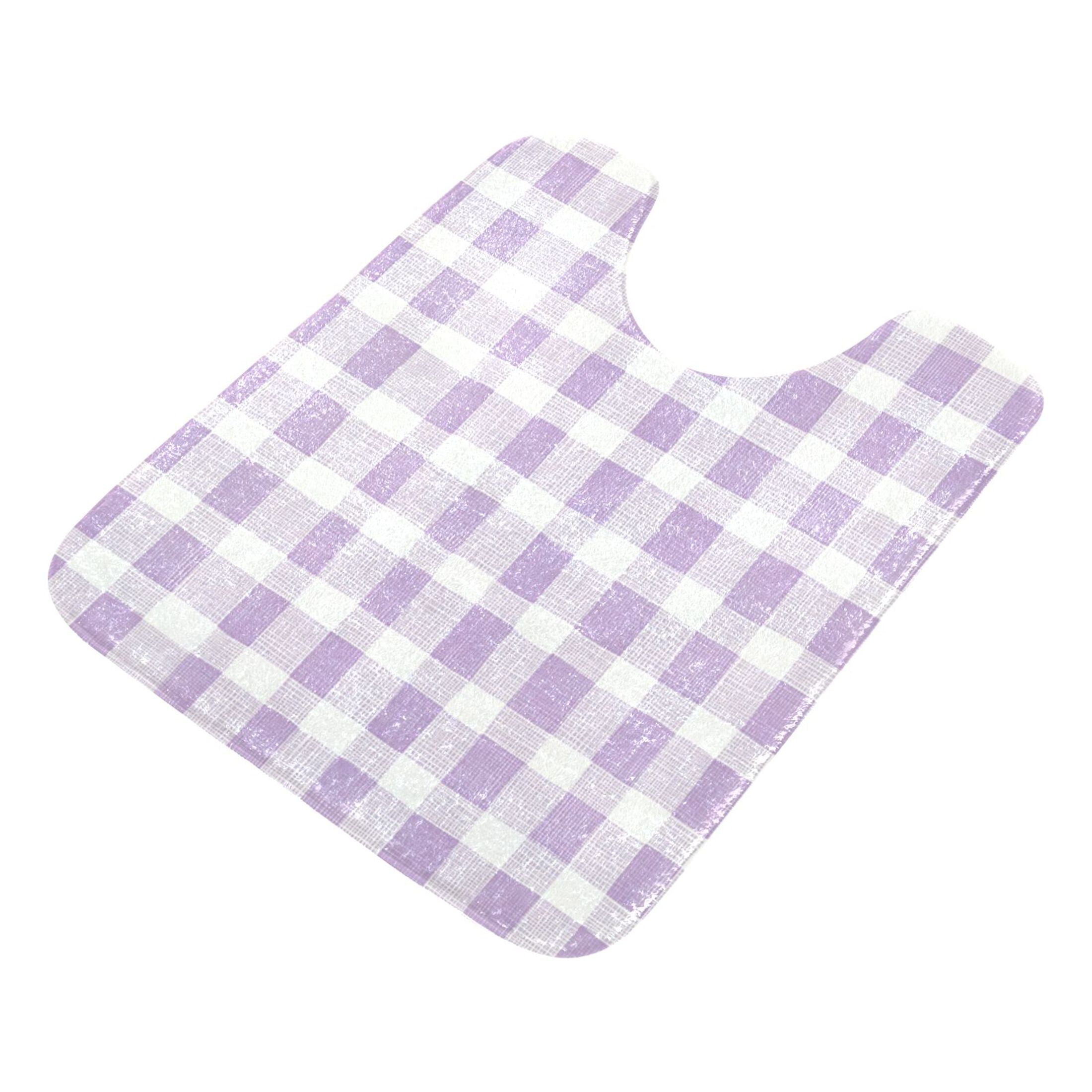 2 Piece Soft Bathroom Rug Set Light Purple Plaid Bath Mat and U-Shaped ...