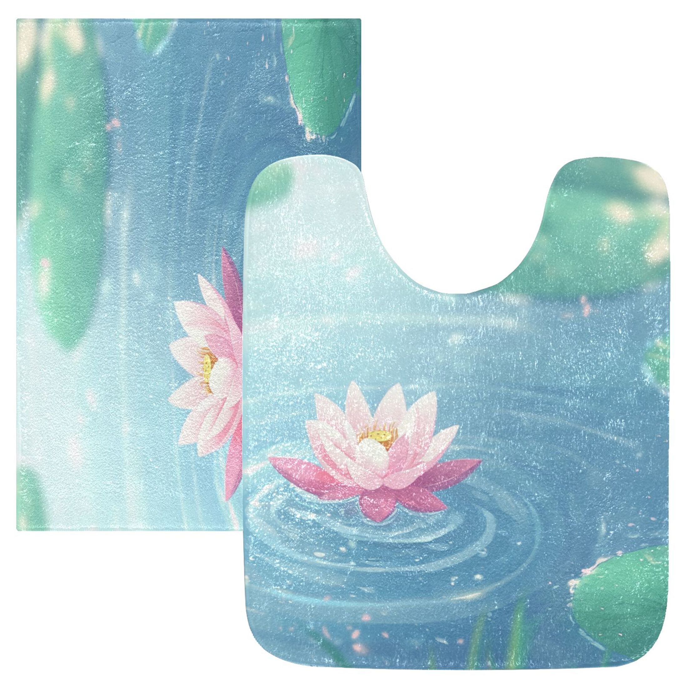 2 Piece Soft Bathroom Rug Set Lotus Flower and Leaves Bath Mat and U ...