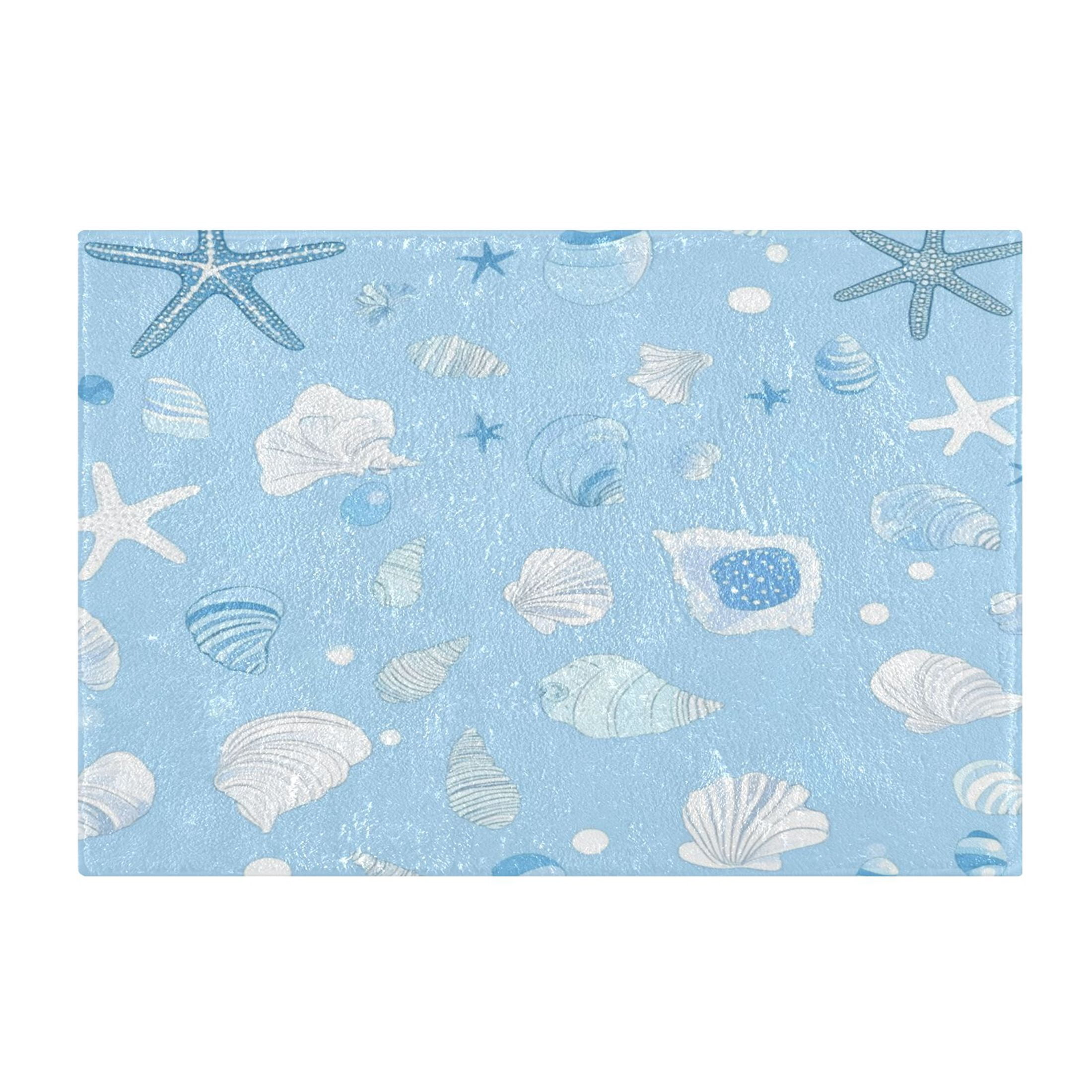 2 Piece Soft Bathroom Rug Set Lue Seashells and Starfish Pattern Bath ...