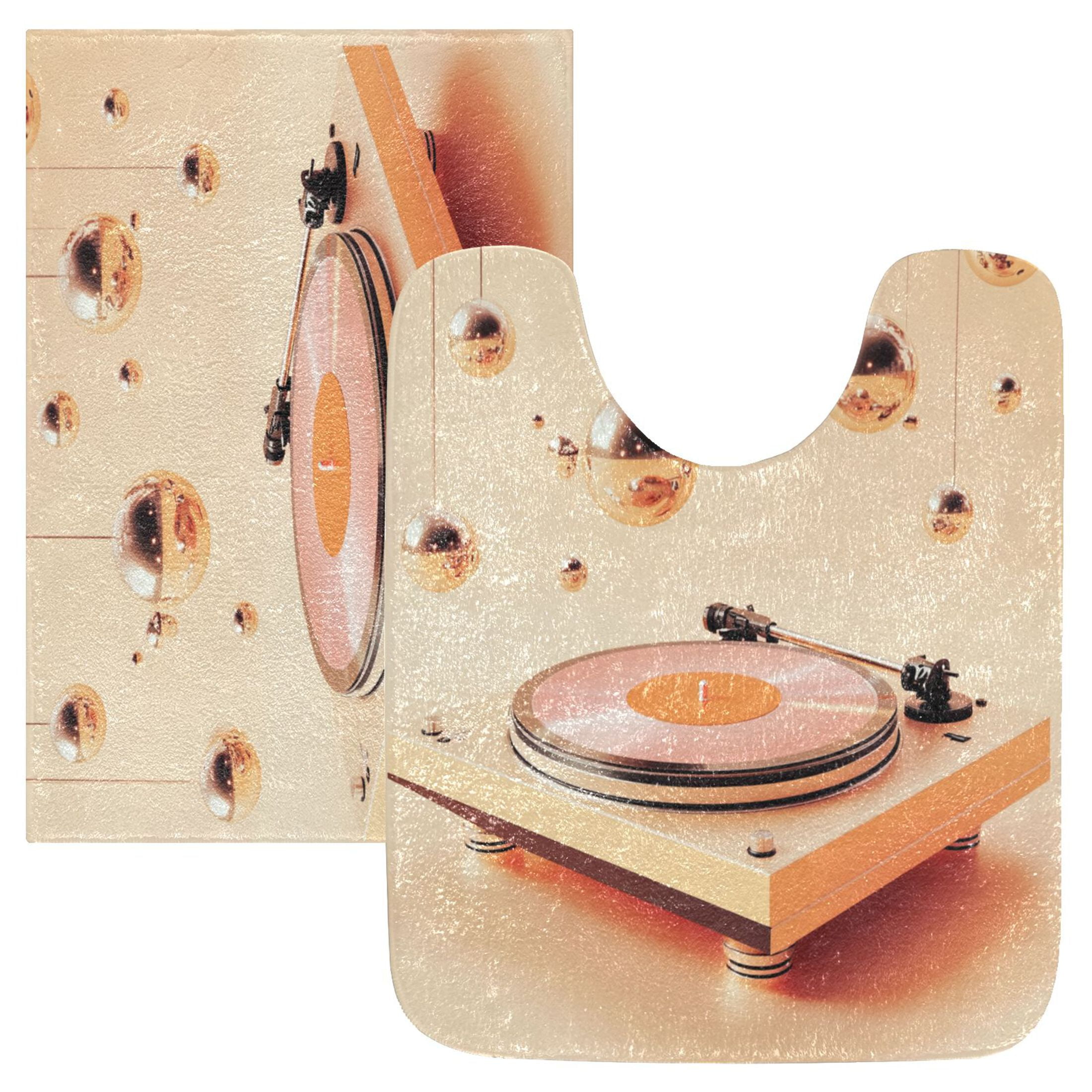 2 Piece Soft Bathroom Rug Set Orange Vinyl Record Bath Mat and U-Shaped ...