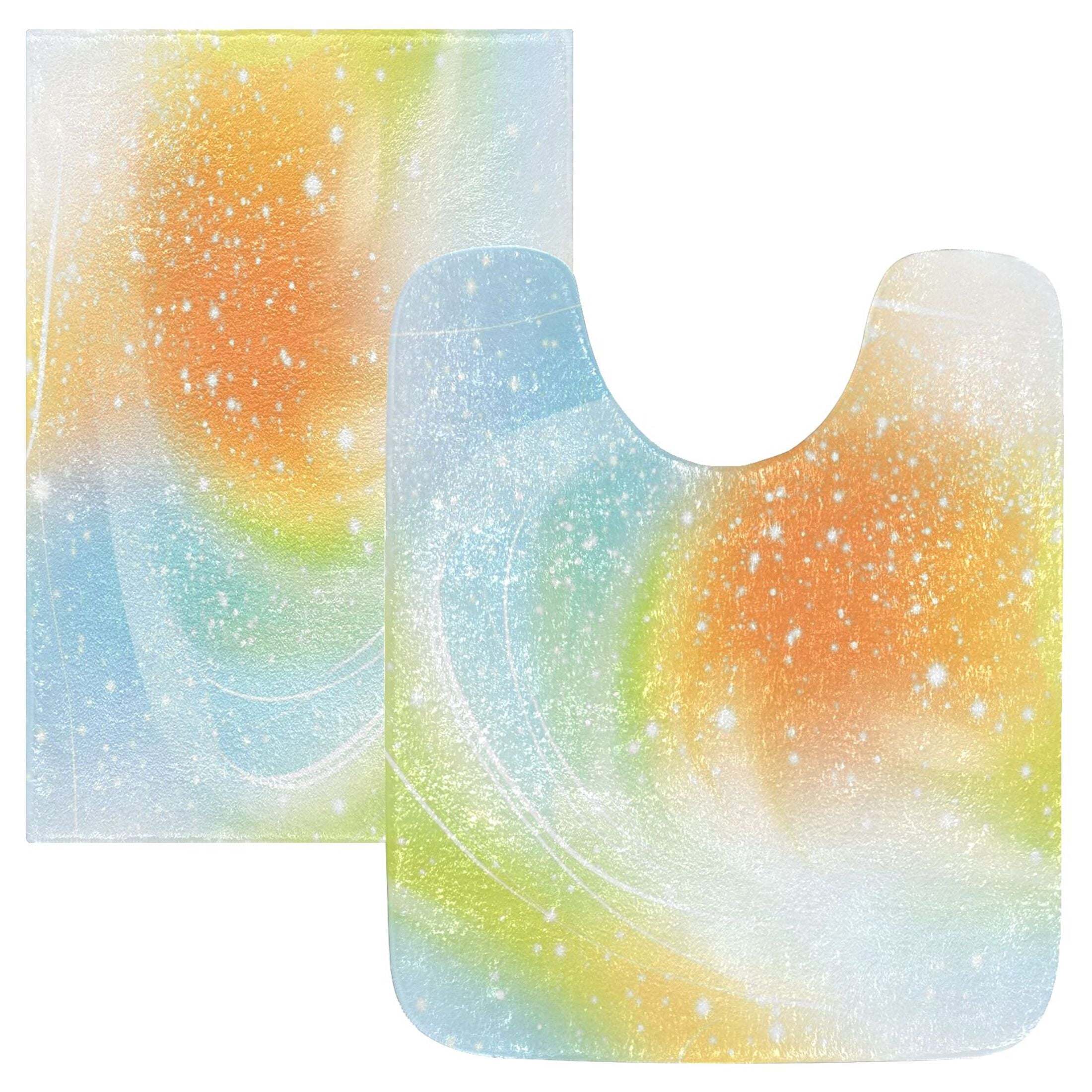 2 Piece Soft Bathroom Rug Set Orange and Blue Fine Flash Bath Mat and U ...