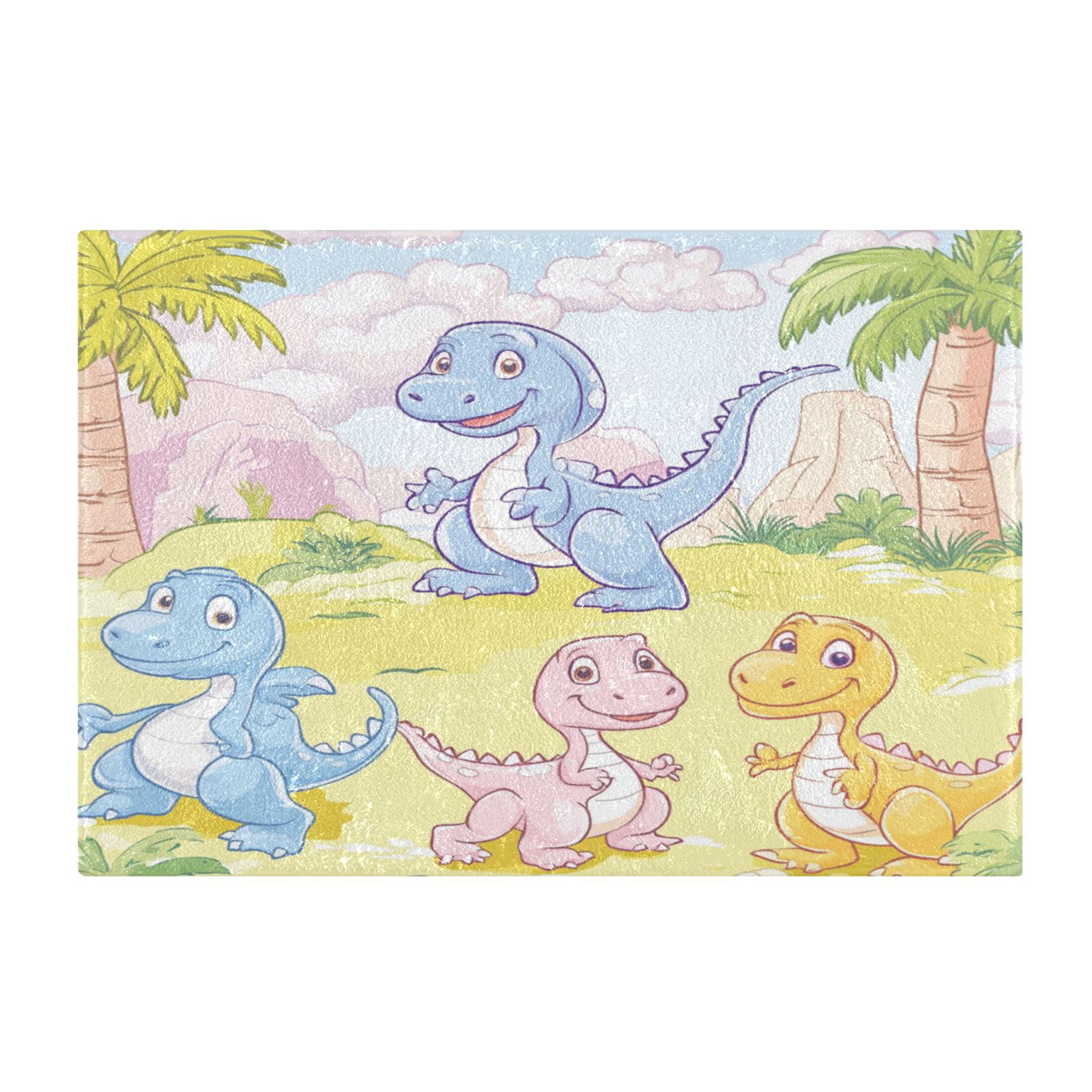 2 Piece Soft Bathroom Rug Set Pastel Cartoon Dinosaurs Bath Mat and U ...