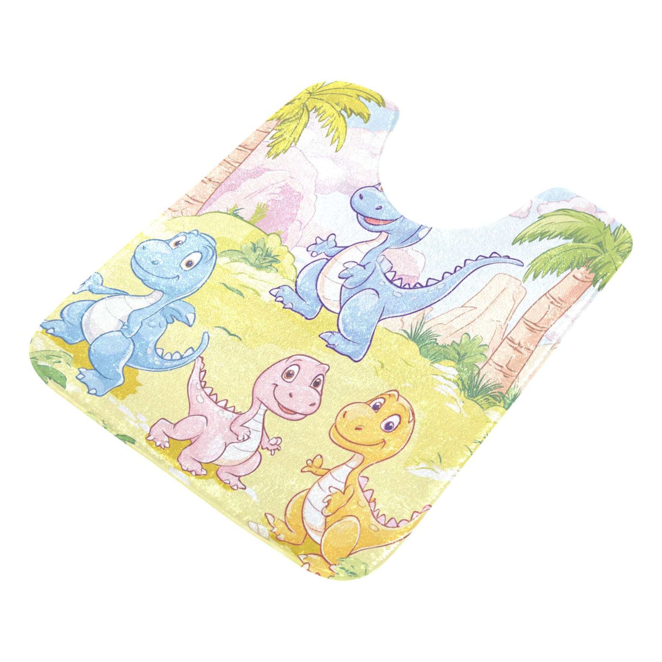 2 Piece Soft Bathroom Rug Set Pastel Cartoon Dinosaurs Bath Mat and U ...