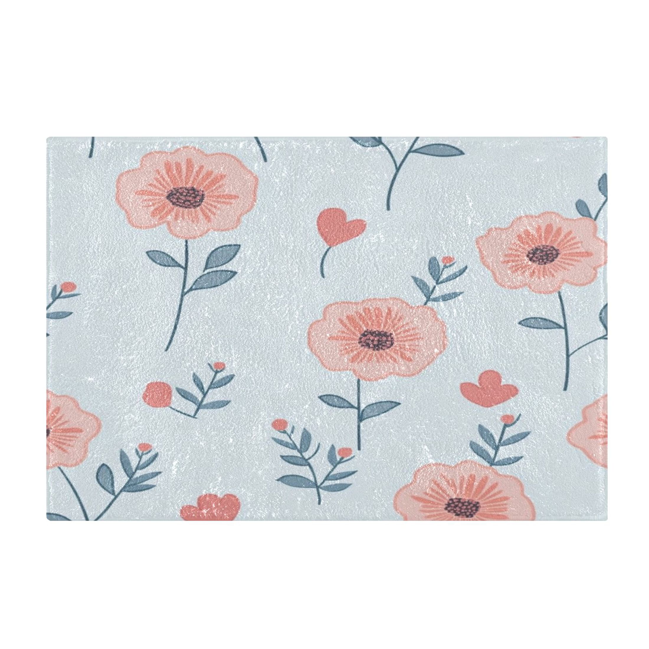 2 Piece Soft Bathroom Rug Set Pastel Pink Hand-drawn Flowers Bath Mat ...