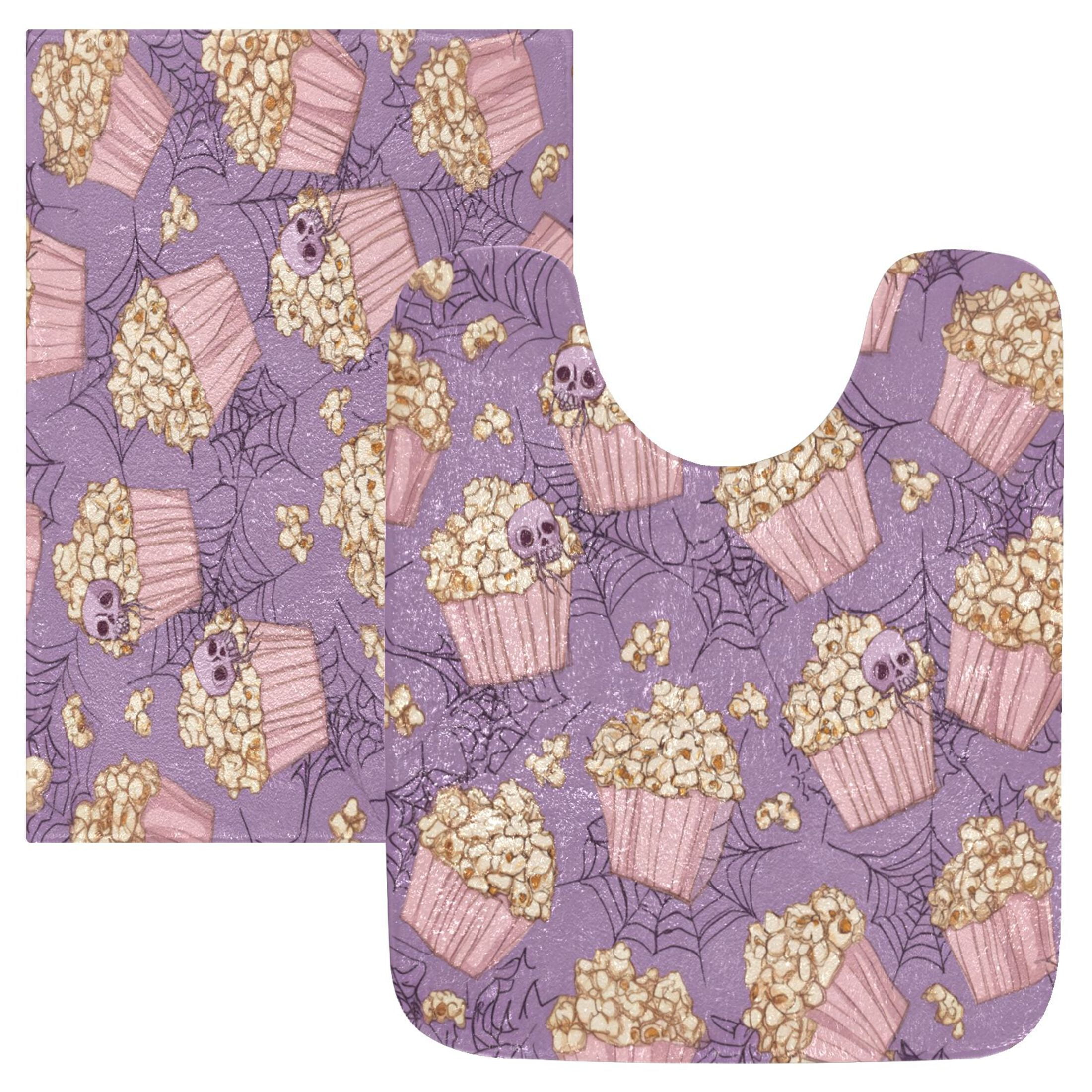 2 Piece Soft Bathroom Rug Set Pastel Violet Popcorn Bath Mat and U ...