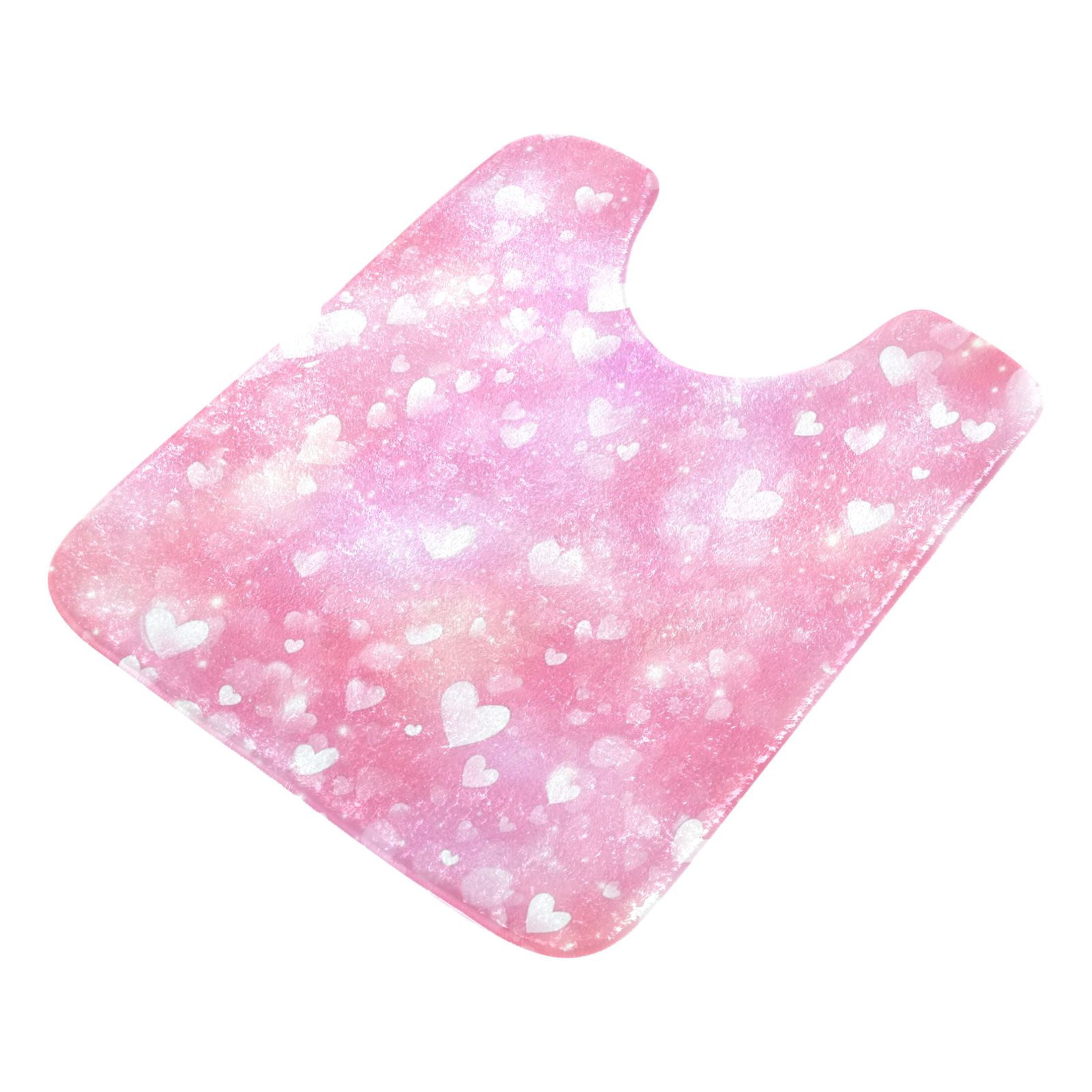 2 Piece Soft Bathroom Rug Set Pink Background with Lots Of Hearts Bath ...