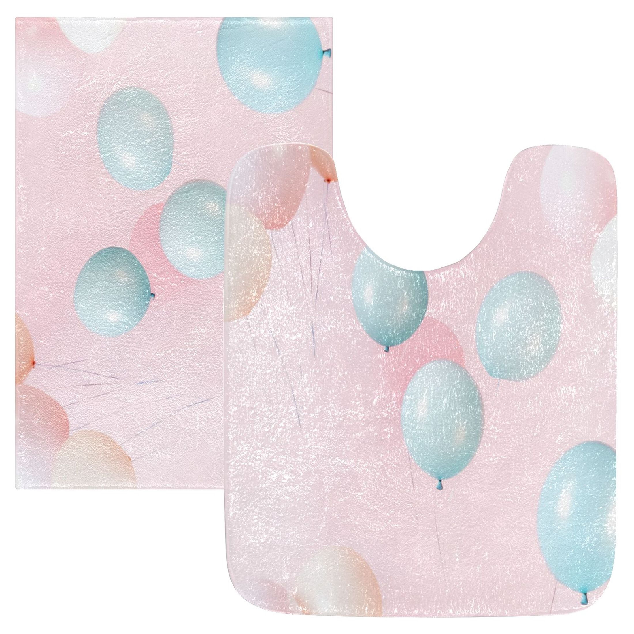 2 Piece Soft Bathroom Rug Set Pink Balloons Bath Mat and U-Shaped ...