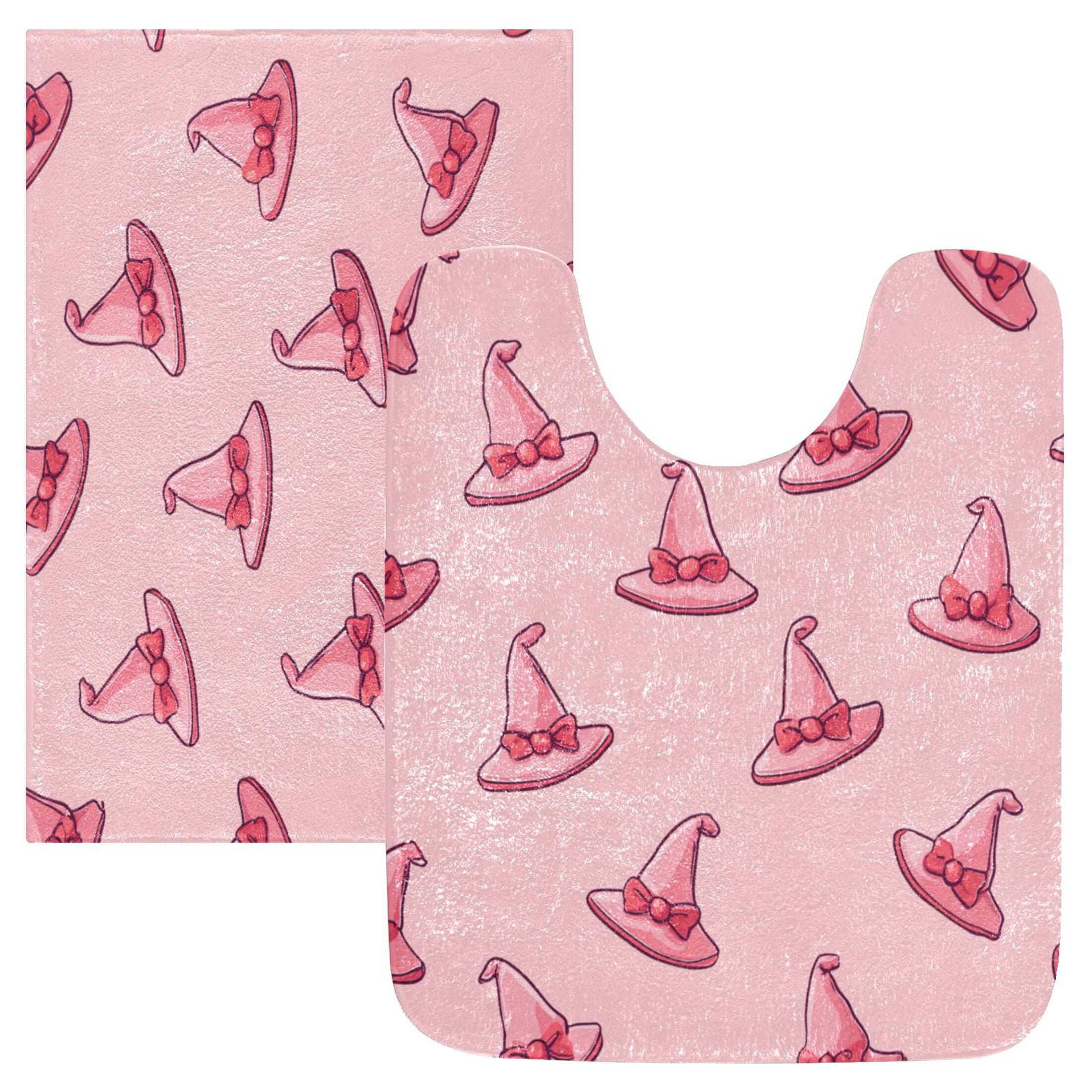 2 Piece Soft Bathroom Rug Set Pink Cartoon Witch Hats Bath Mat and U ...