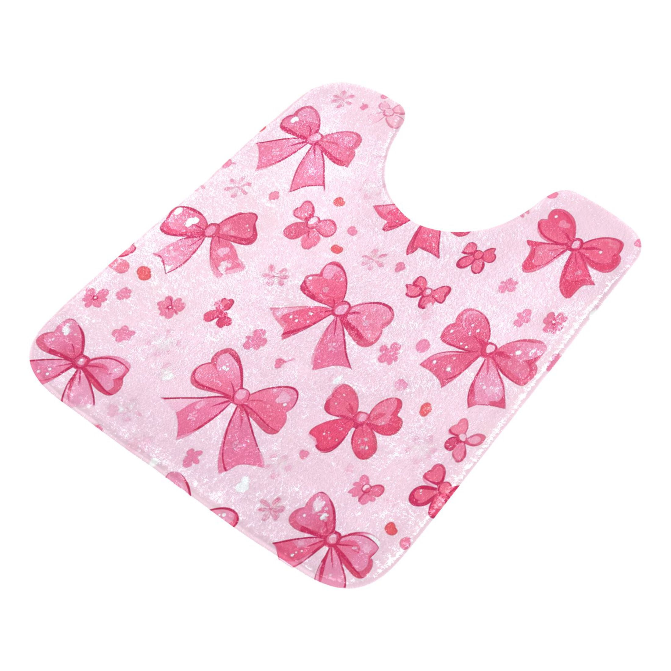 2 Piece Soft Bathroom Rug Set Pink Cute Bows Bath Mat and U-Shaped ...