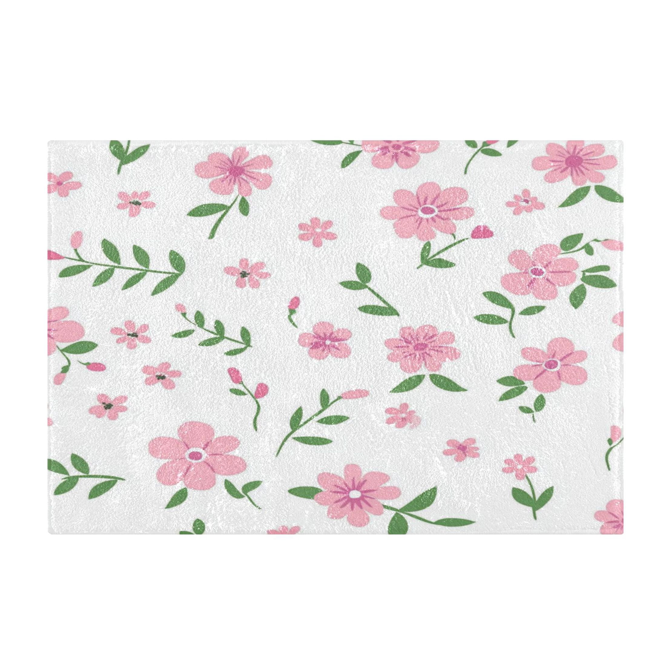 2 Piece Soft Bathroom Rug Set Pink Flower Pattern Bath Mat and U-Shaped ...