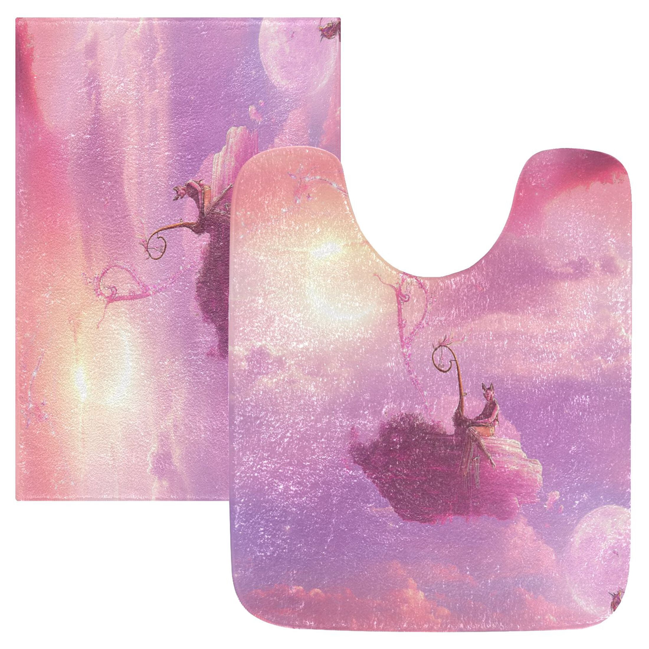2 Piece Soft Bathroom Rug Set Pink Sky Bath Mat and U-Shaped Toilet ...